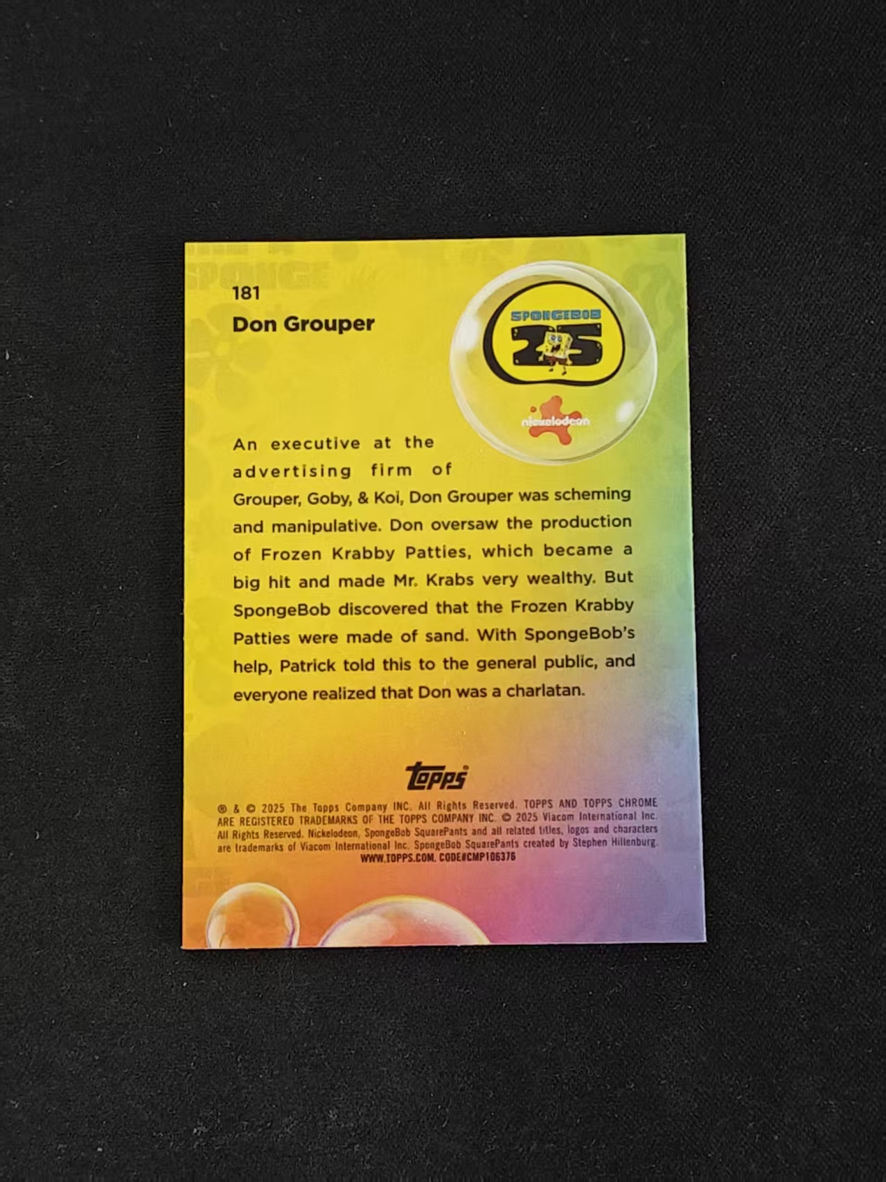 2025 Topps SpongeBob SquarePants Don Grouper 海绵宝宝TC 25周年 鲶鱼唐 格鲁珀 142/ ...