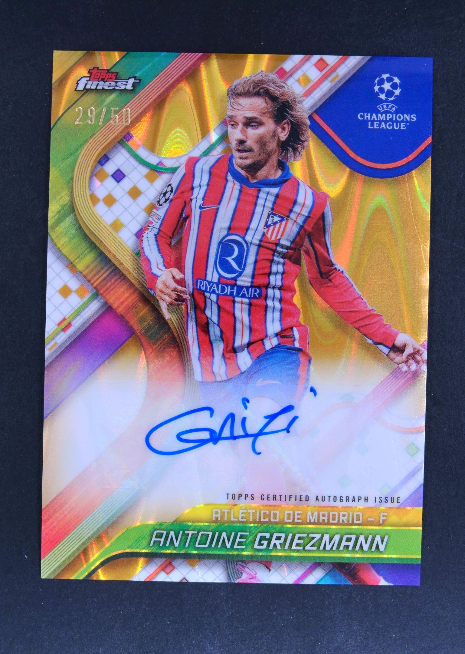 2025 Topps Finest Antoine Griezmann 格列兹曼 金波纹折 50编 欧冠 签字 马竞 马德里竞技 瑕疵如图 ...