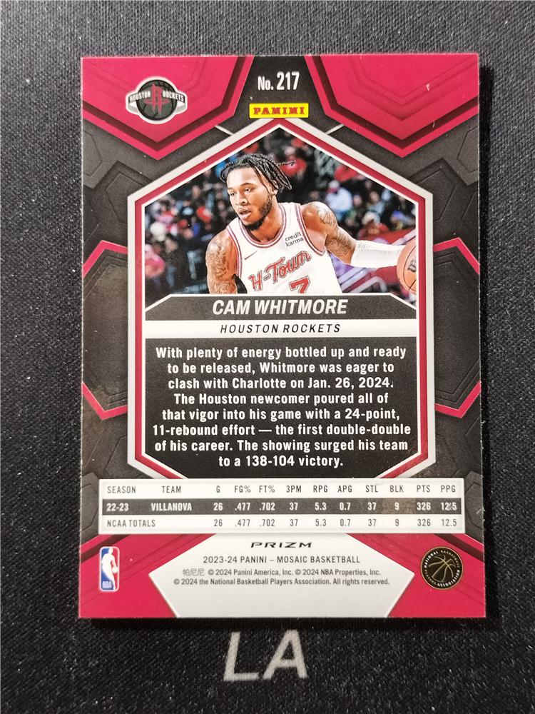【LA拍卖】2023-24 Panini Mosaic Cam Whitmore 马赛克 新秀RC 卡姆 惠特莫尔 火箭队 Glitter ...