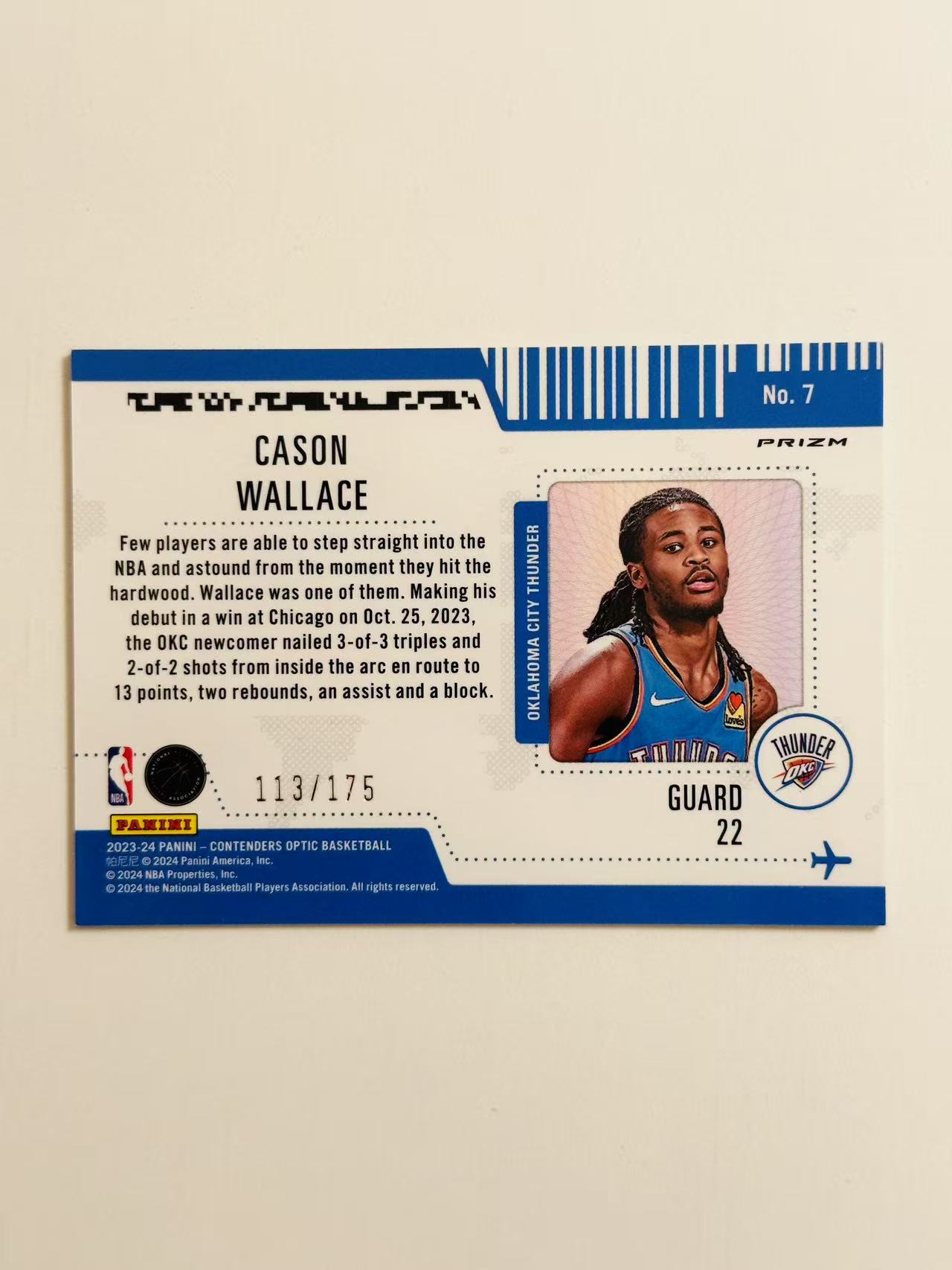 2023-24 Panini Contenders Optic Cason Wallace 嘿嘿代卖 球票OP 卡森 华莱士 新秀 RC 机票 ...