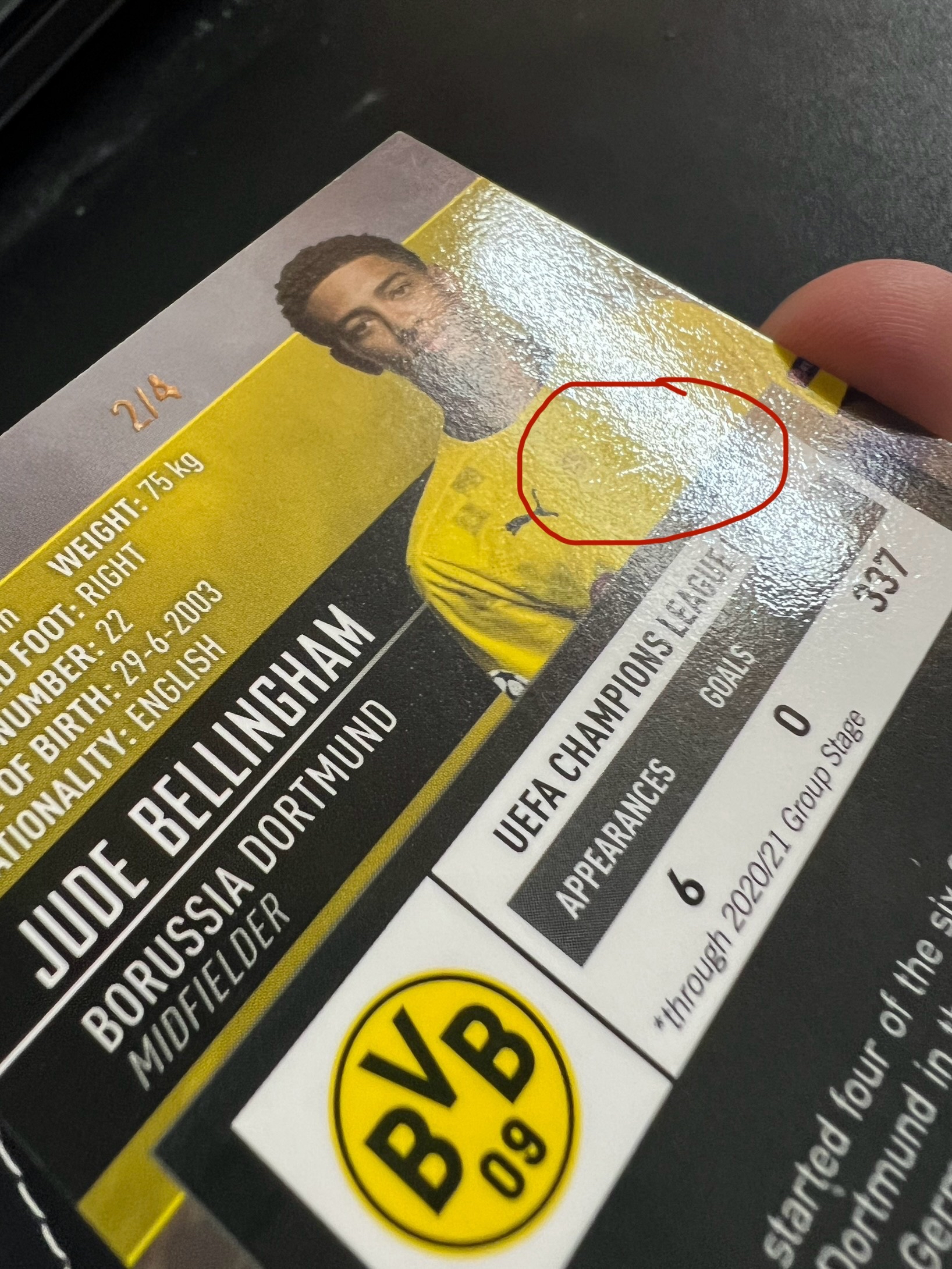 2021 Topps Stadium Club Jude Bellingham RC 竞技场 多特蒙德 贝林 新秀 4编 红橙闪电折 瑕疵如图 卡淘