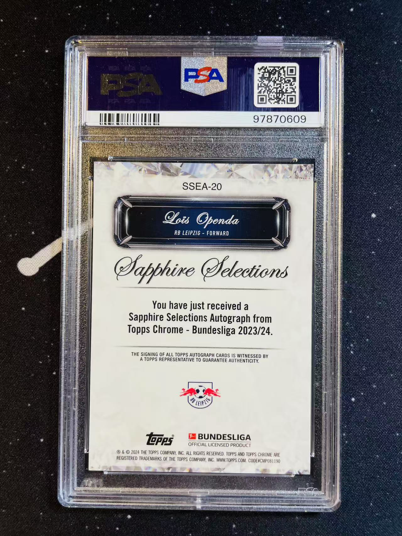 2023-24 Topps Chrome 德甲蓝宝石 Lois Openda 奥蓬达 签字 1/1编 一编 粉碎冰 爆金折 PSA10分 双 ...