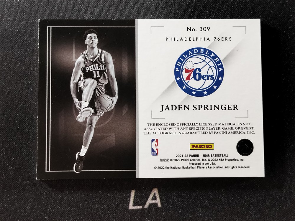 【LA拍卖】2021-22 Panini Noir Jaden Springer 诺尔 新秀RC 杰登 斯普林格 76人 凯尔特人 爵士 黑白 ...