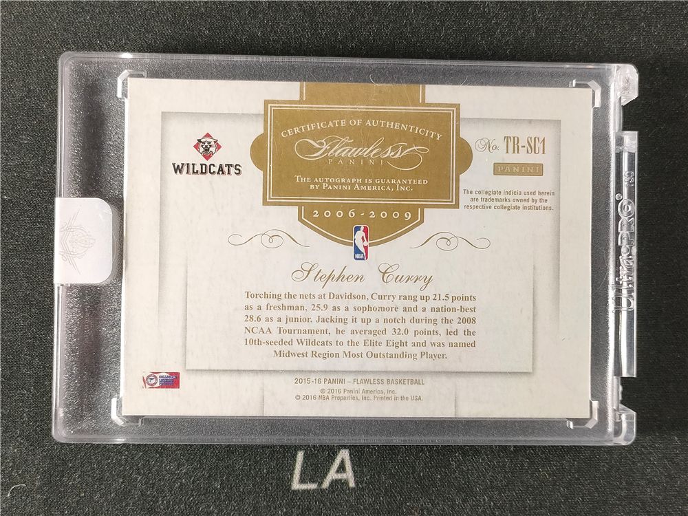 【LA拍卖精品】15-16 Panini Flawless Stephen Curry 手提 戴维森大学 勇士 斯蒂芬 库里 生涯 签字 卡签 金版 限量25编 01/25首编 原封砖 签背号 ...
