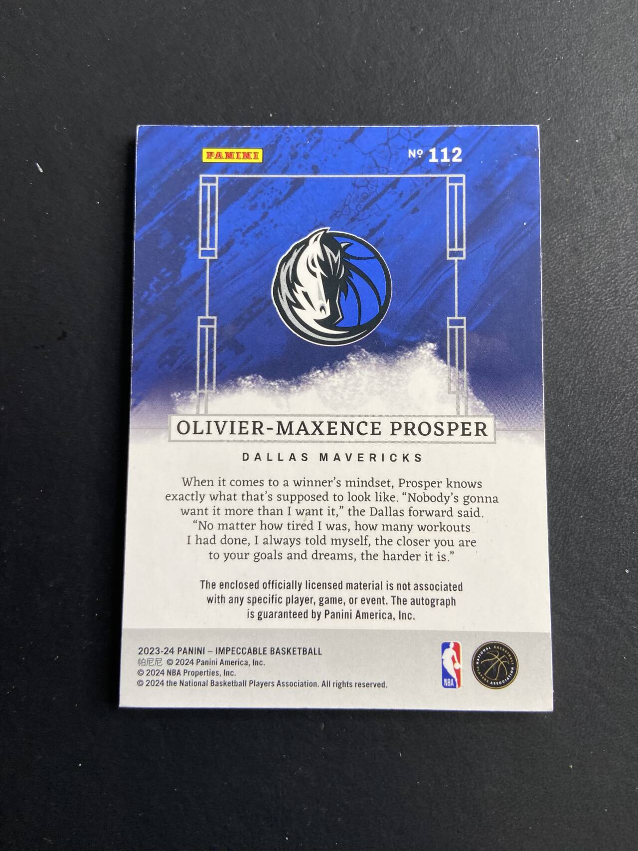 2023-24 Panini Impeccable Olivier Maxence Prosper 【肥猫代卖】D54B 小真金 独行侠 普罗 ...