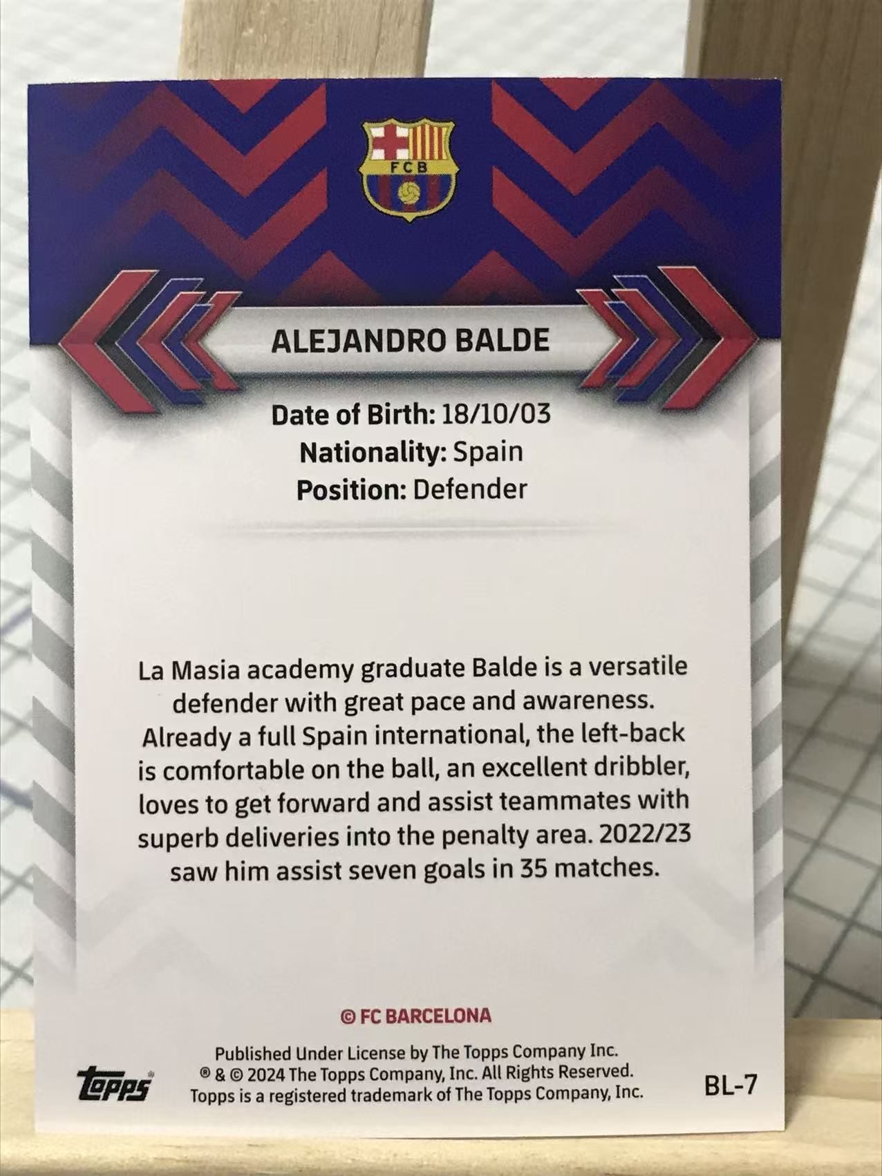 2024 Topps Topps Alejandro Balde 西甲 巴塞罗那 巴萨 巴萨队盒 蓝折 巴尔德 250编 卡品如图 卡淘