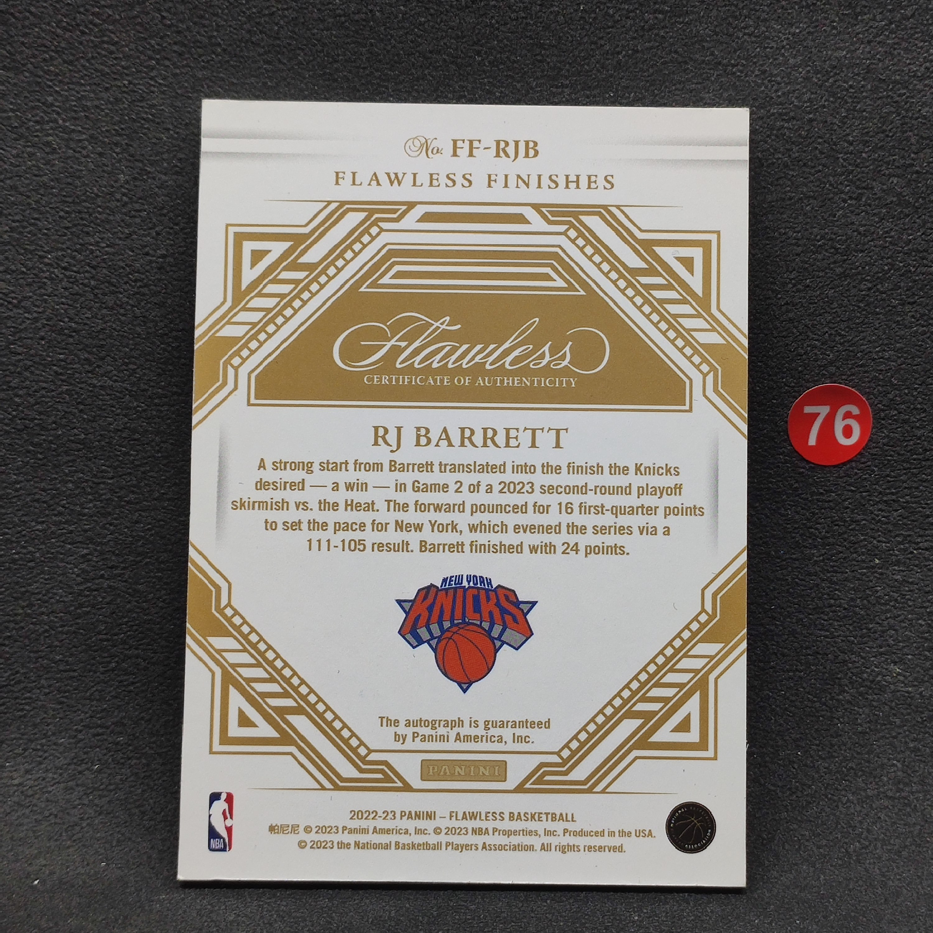 【大腿代卖精品】RJ Barrett RJ巴雷特 2022-23 Flawless 手提 /25编带编限量 签字 签名 卡签 绝杀签 尼克斯队 ...