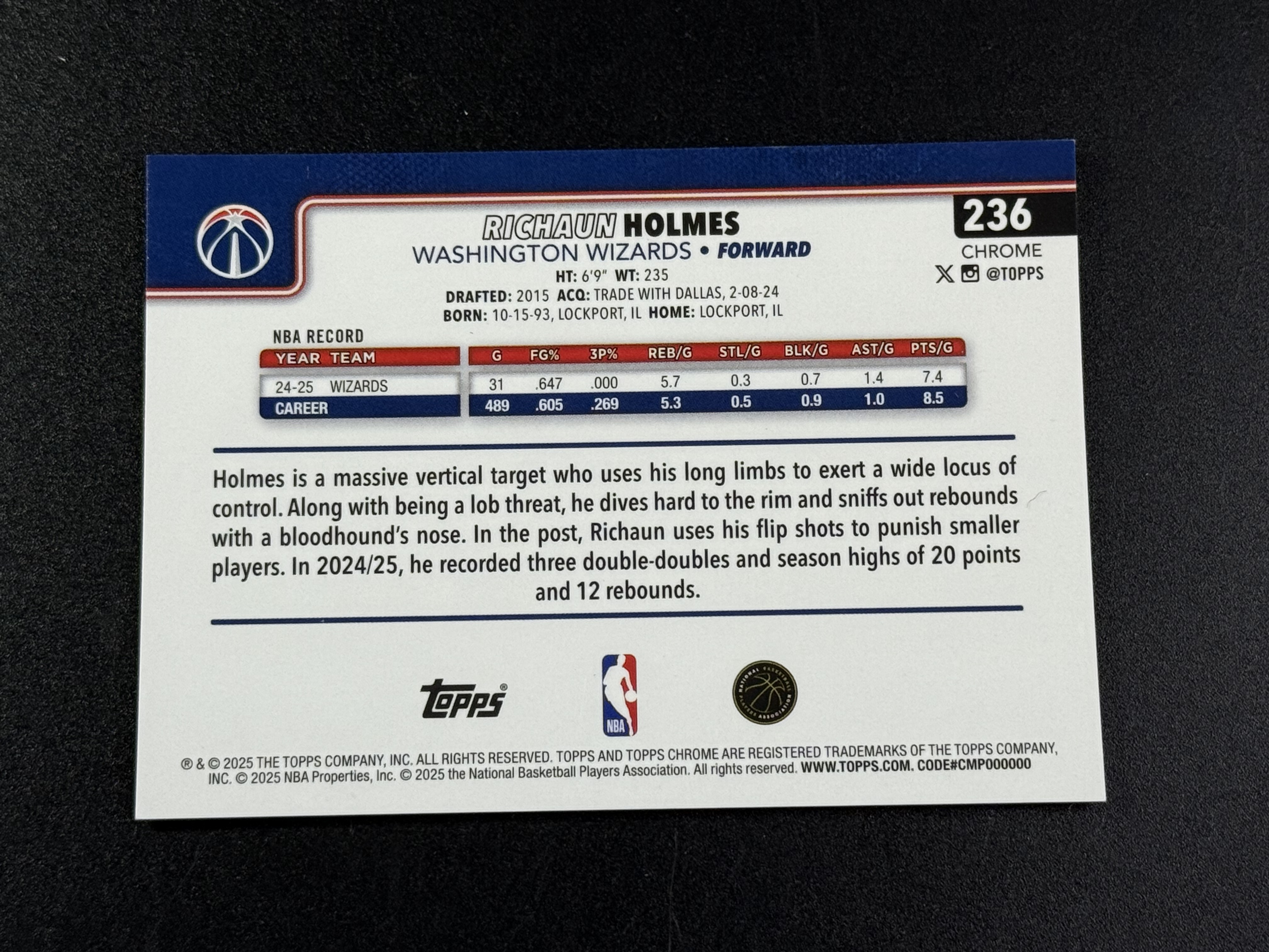 【喷子拍卖】2025-26 Topps Chrome Richaun Holmes 华盛顿奇才 福尔摩斯 霍姆斯 Frozen Fractor ...