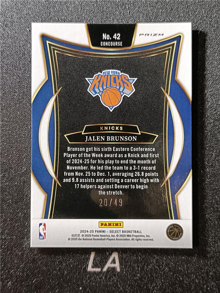 【LA拍卖】2024-25 Panini Select Jalen Brunson 杰伦 布伦森 尼克斯 1级 一级 铜格子折 base ...