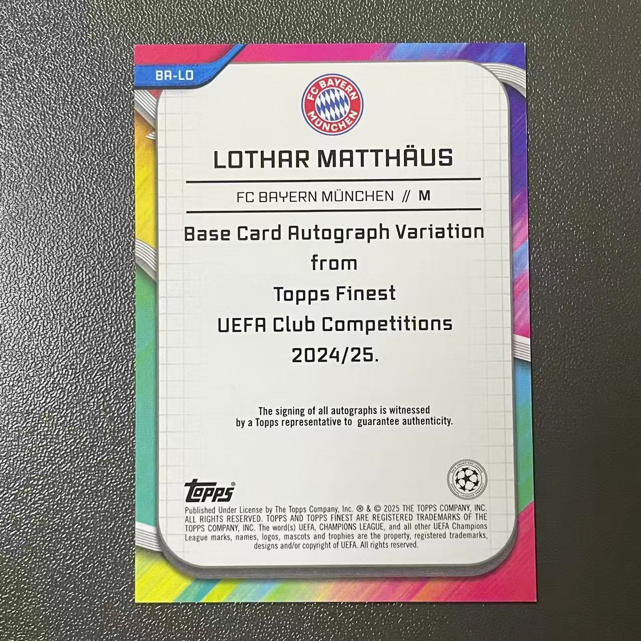 【德基拍卖】2024-25 Topps Finest Lothar Matthaus 欧战Finest 拜仁慕尼黑 马特乌斯 签字 签名 绿折 ...