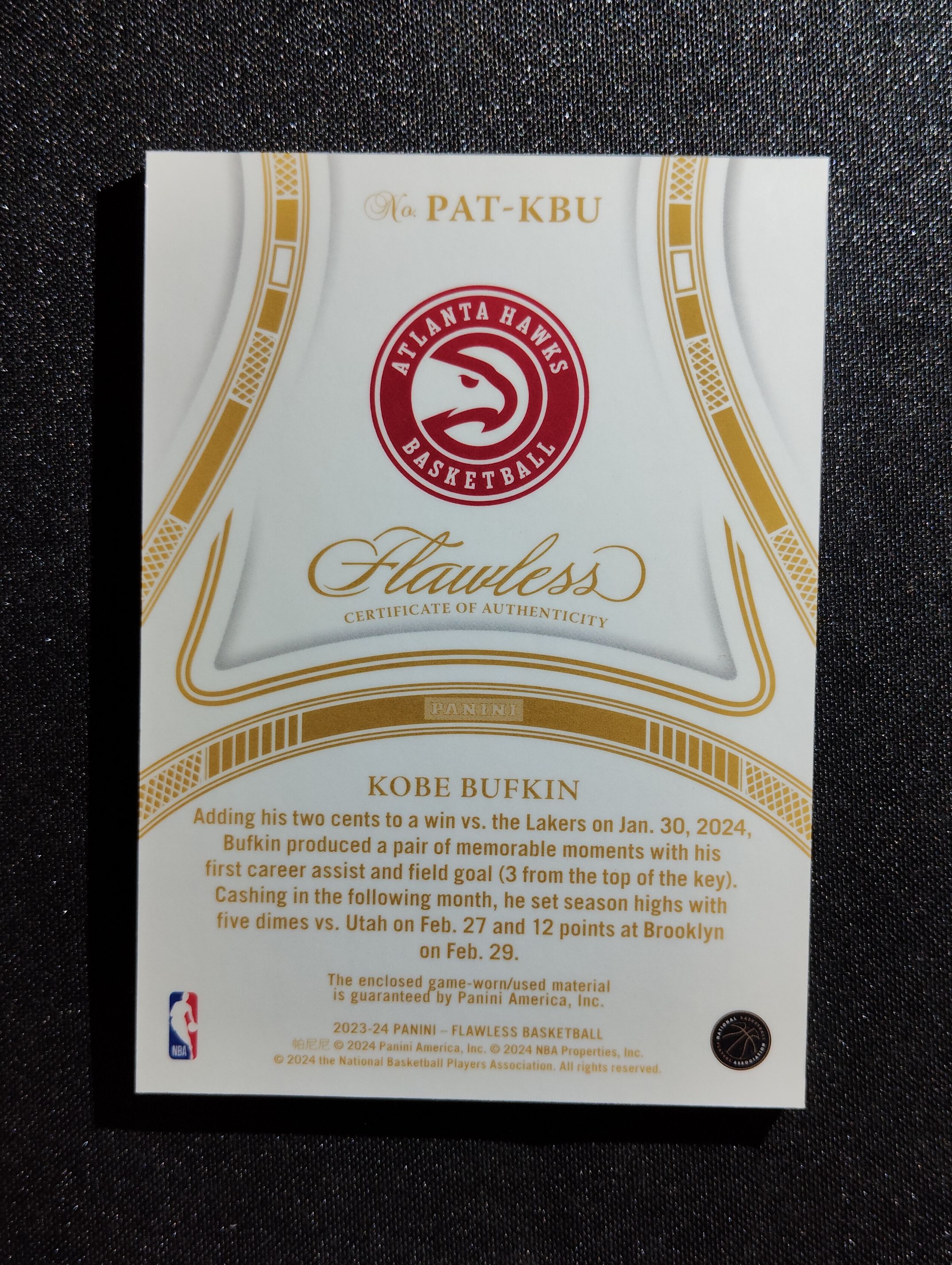 2023-24 333一直免费代卖 Flawless Kobe Bufkin RC 15编 物料 球衣 patch 高端系列 手提箱 红平行 ...
