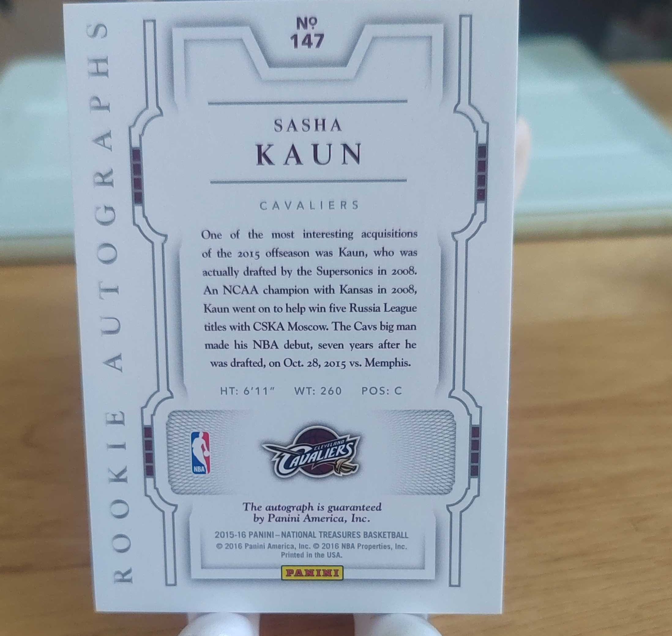 2015-16 Panini National Treasures Sasha Kaun RC 萨沙 考恩 新秀 rc 骑士冠军年成员 25编 ...