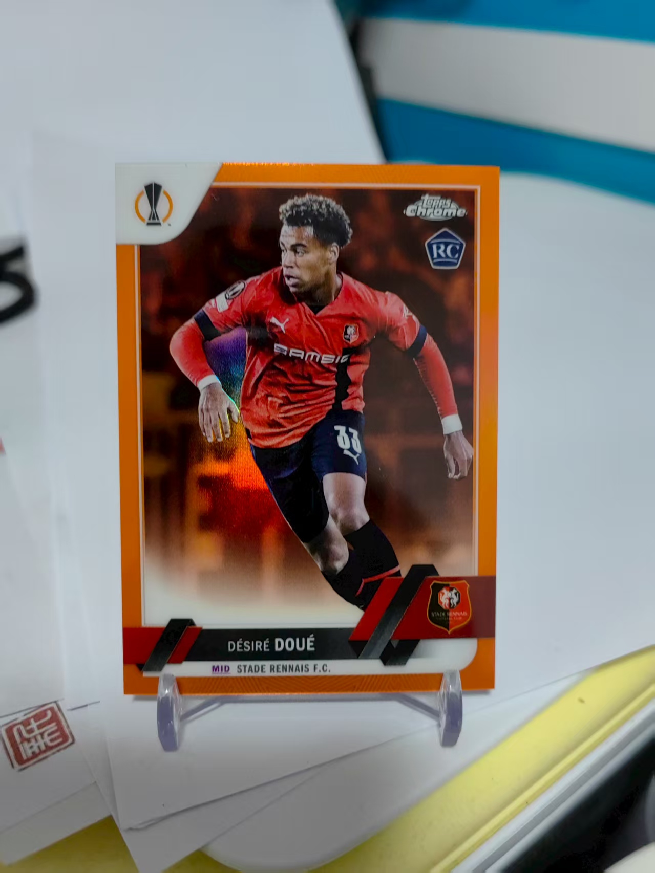 2023 Topps Chrome Désiré Doué RC 欧冠TC 雷恩 德西雷杜埃 新秀 巴黎圣日耳曼 橙折 折射 17/25编 有 ...