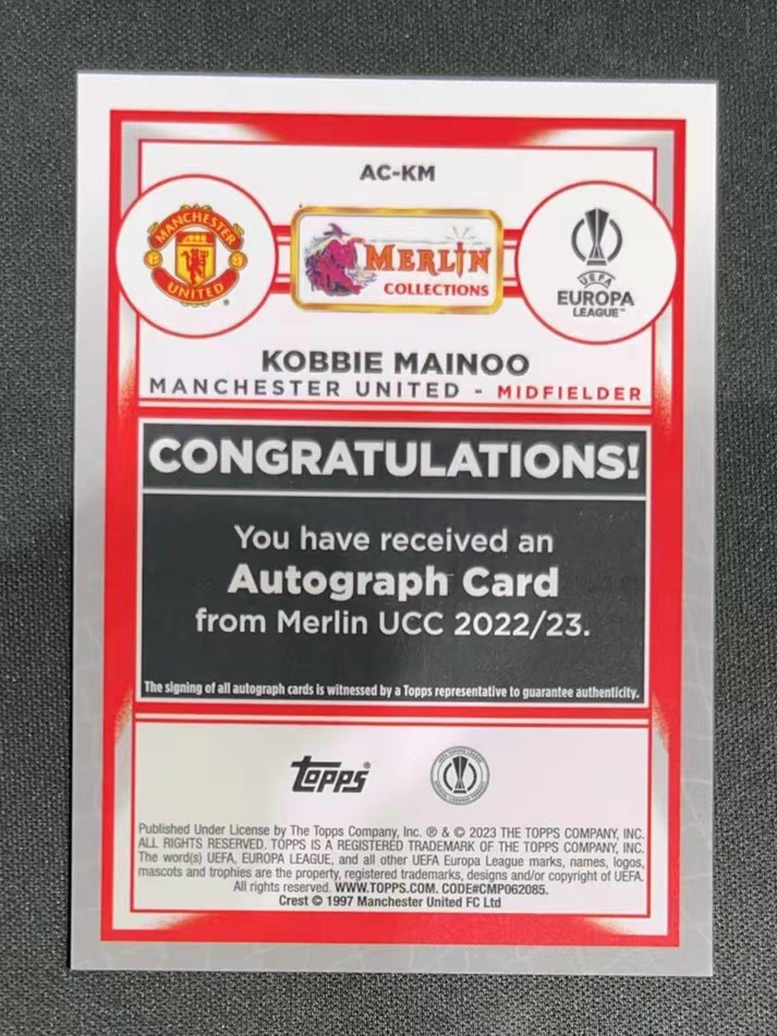 【长安代卖】2022-23 Topps Merlin Kobbie Mainoo 欧战 曼联 新秀RC 科比梅努 新秀波纹折签字 实卡好看 ...