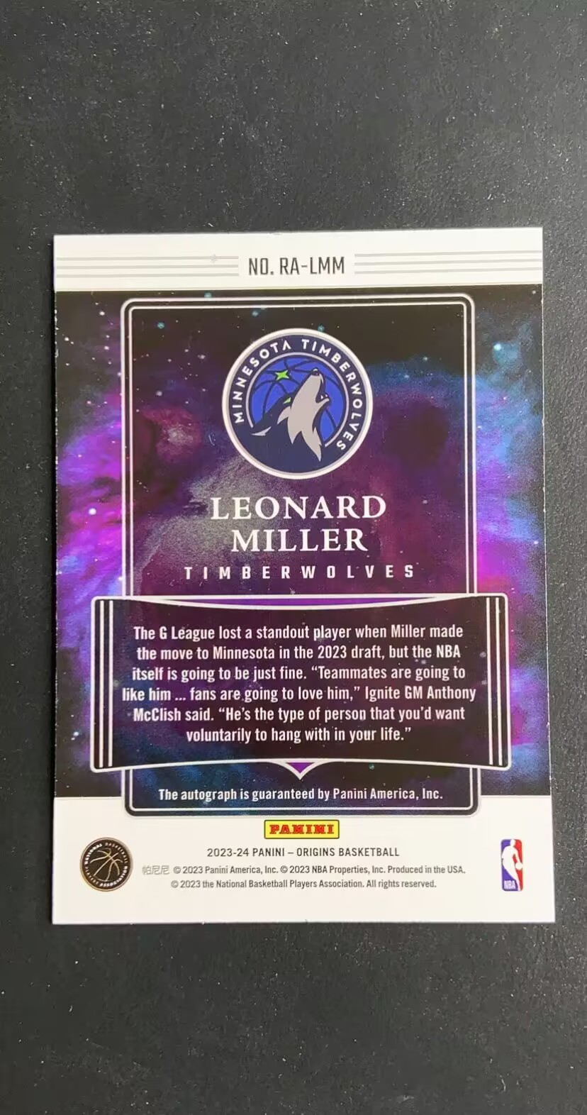2023-24 Panini Origins Leonard Miller RC 【肥猫代卖】U20C 起源 森林狼 伦纳德米勒 新秀 签字 ...