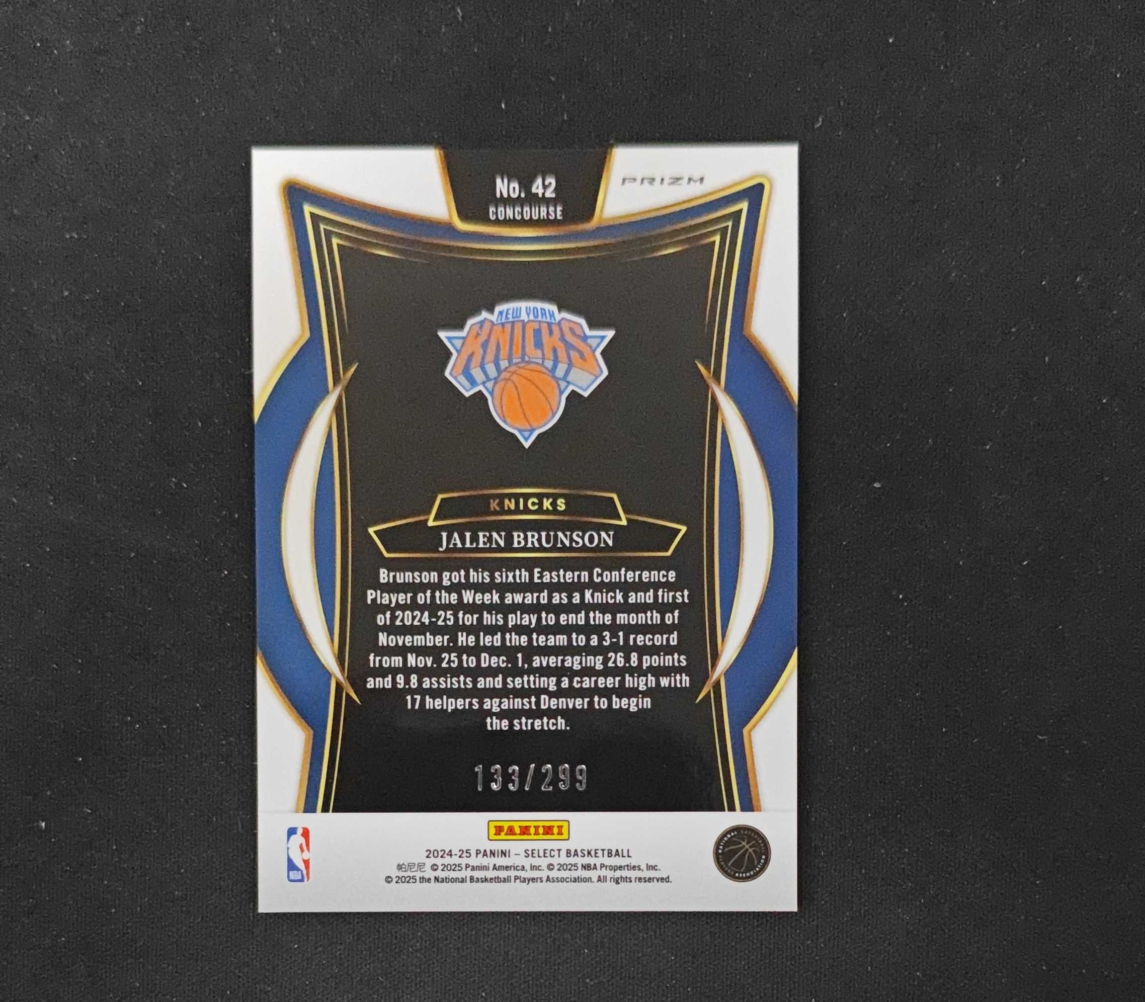 2024-25 Panini Select Jalen Brunson 【SC拍卖】SE 尼克斯 布伦森 299编 蓝折 收藏必备（milo） 卡淘
