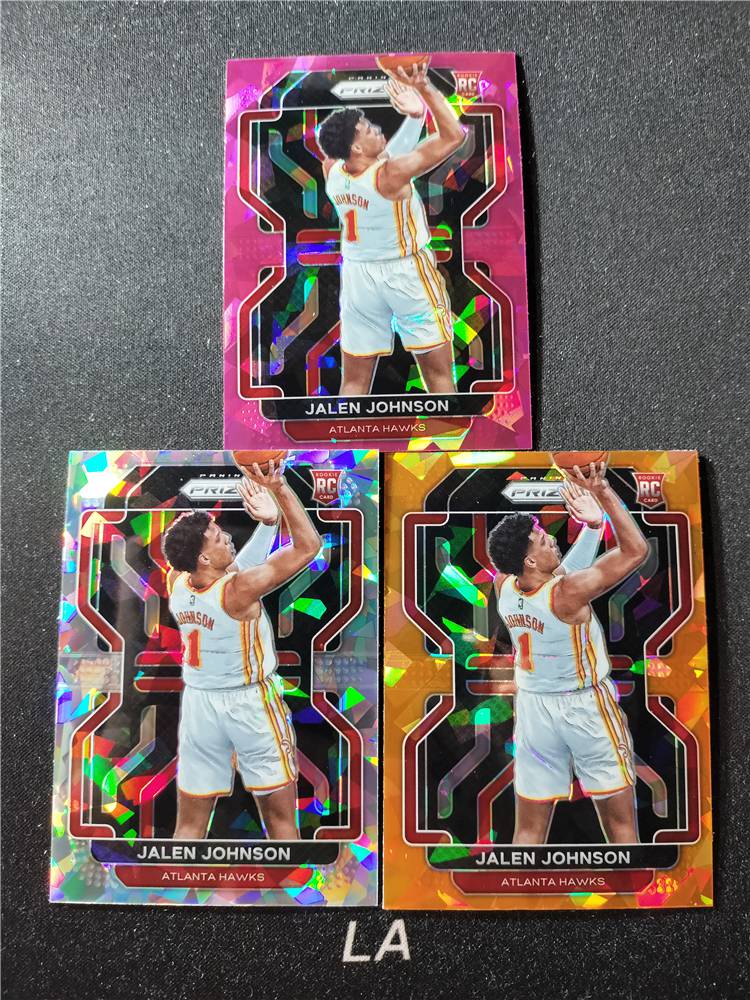 【LA拍卖】2021-22 Panini Prizm Jalen Johnson 新秀RC 杰伦 约翰逊 老鹰 正新秀 Base 粉碎冰折 银碎冰折 橙碎冰折 3张打包 Q50B 卡淘