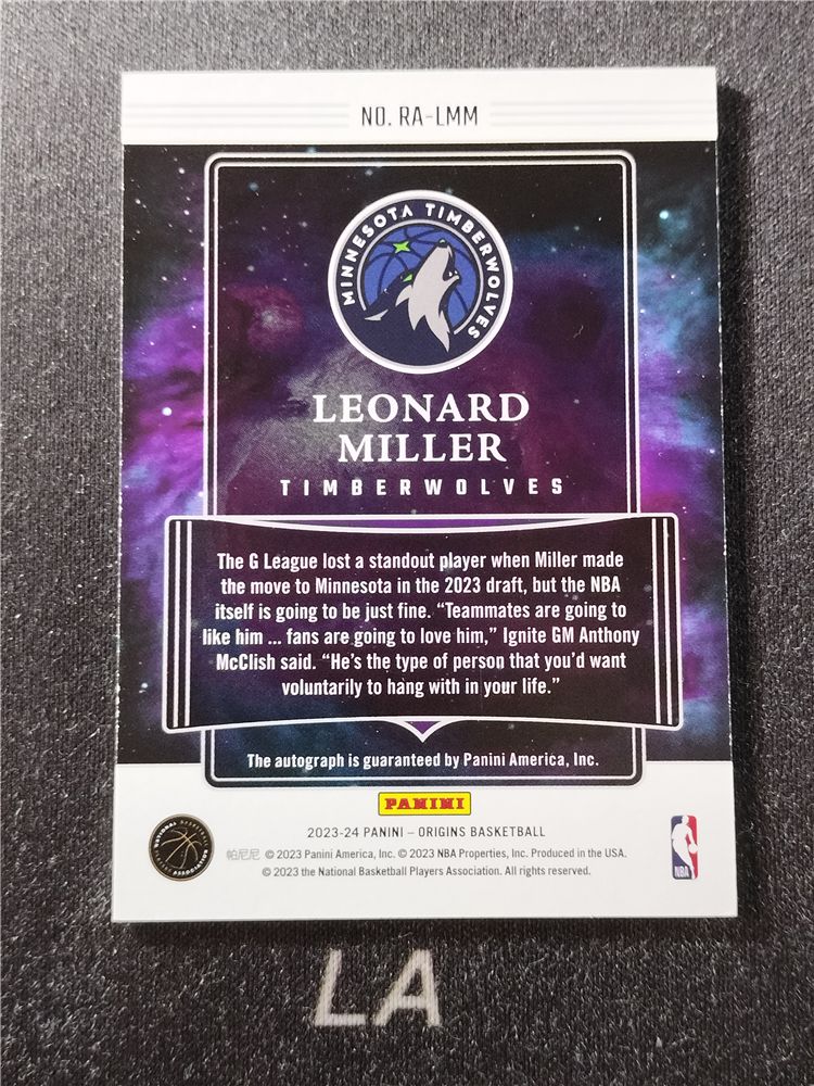 【LA拍卖】2023-24 Panini Origins Leonard Miller 起源 24-25起源插放 新秀RC 伦纳德 米勒 森林 ...