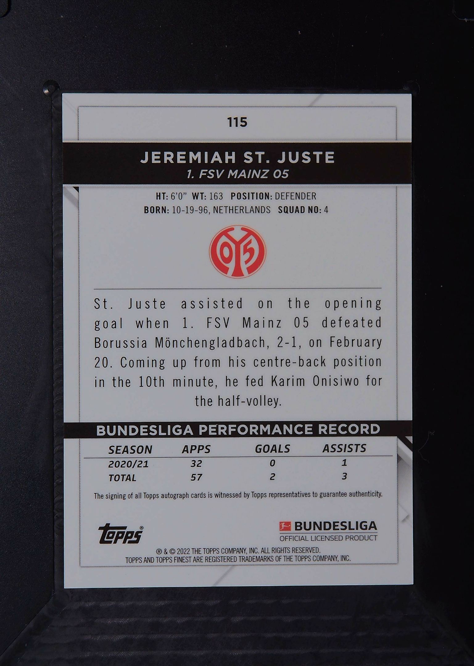2022 TOPPS bundesliga Jeremiah St. Juste 圣朱斯特 美因茨 贴签 签字 德甲 战神无双拍卡 凑套 拍前 ...