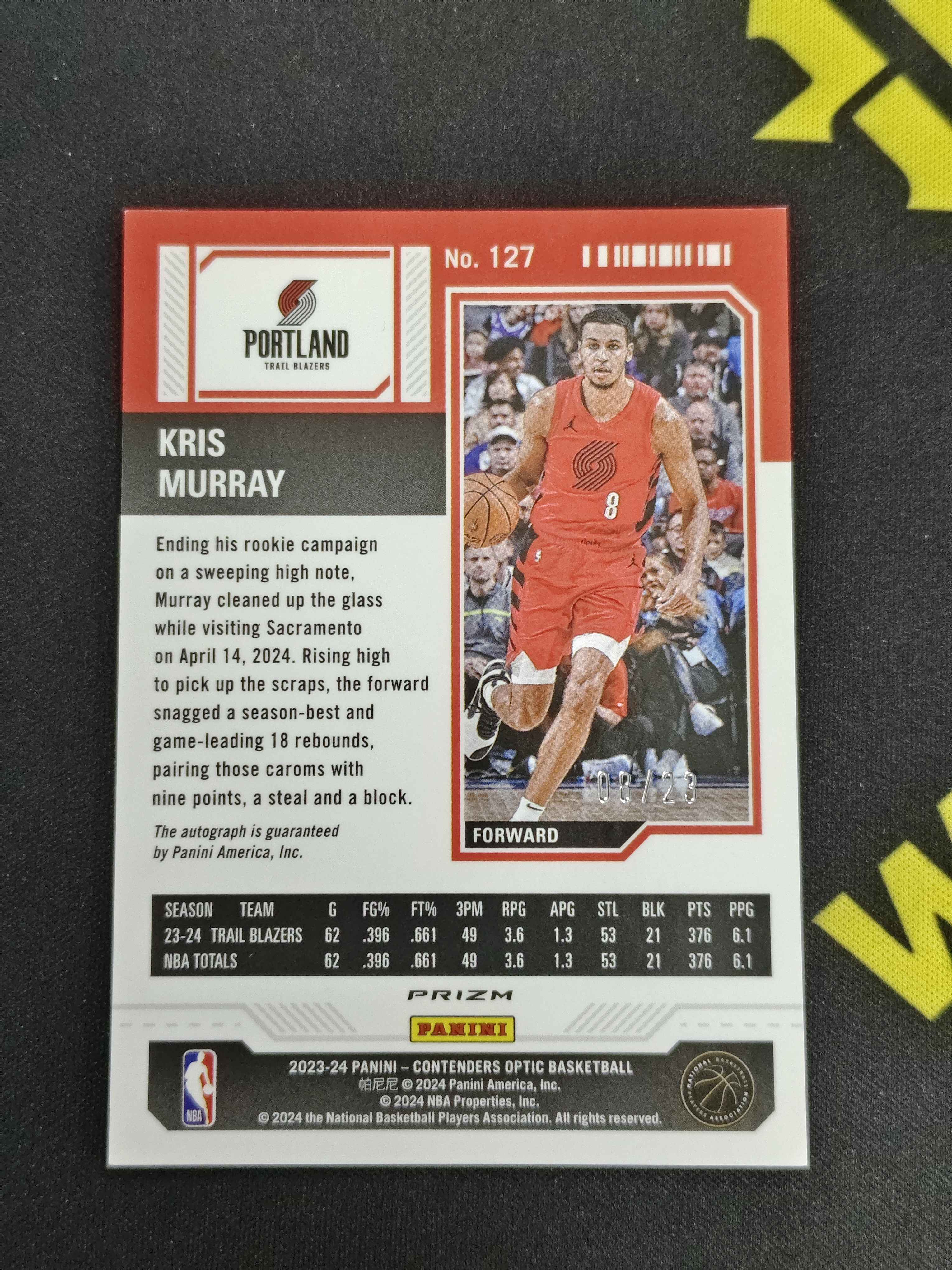 2023-24 Panini Contenders Optic Kris Murray RC [WowCard]克里斯 穆雷 开拓者 新秀 ...