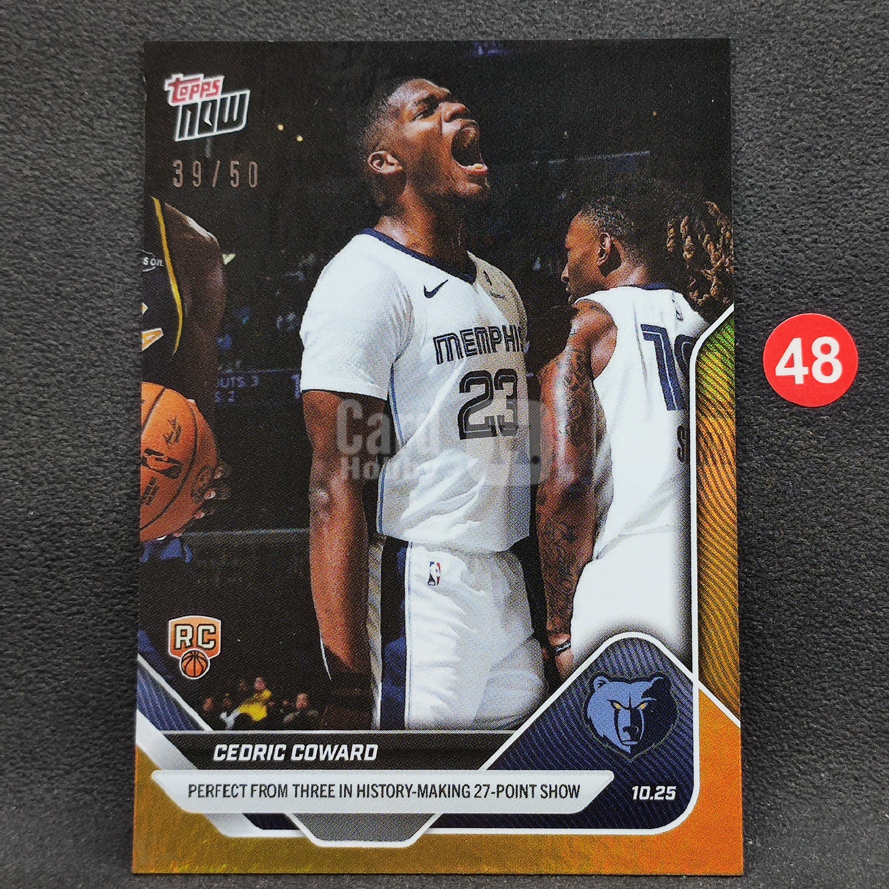 【大腿代卖提前预付80%】Cedric Coward 考沃德 2025 Topps Now RC新秀 /50编带编限量 时刻 金折折射 灰熊队 ...