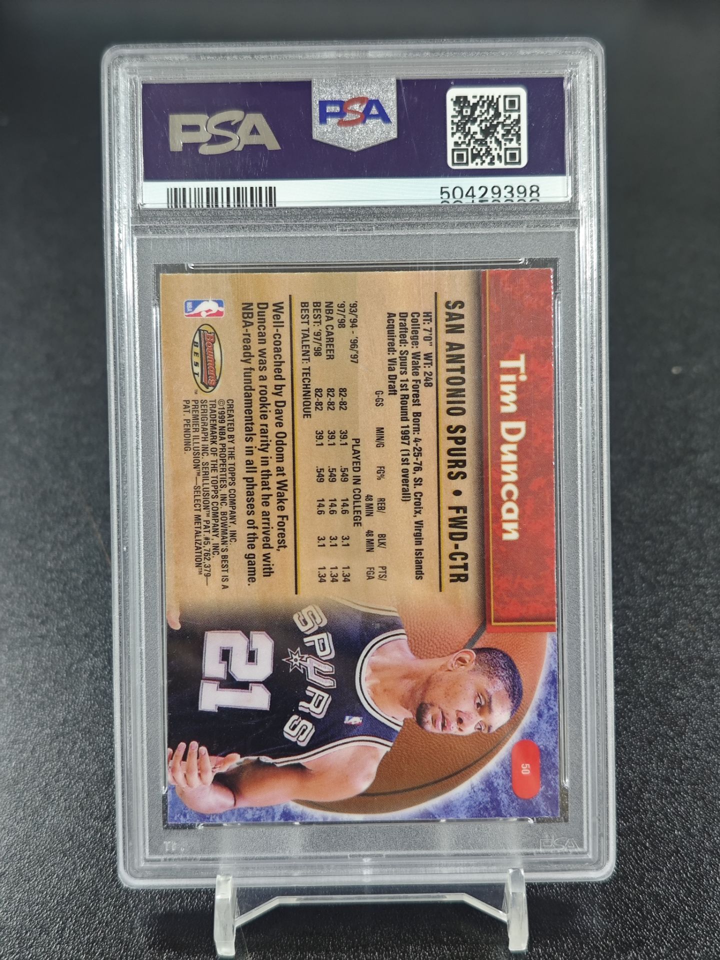 【浩行拍卖 截标预付82%】1999 topps bowman best tim duncan 马刺 蒂姆 邓肯 石佛 老卡 特卡 PSA8 ...
