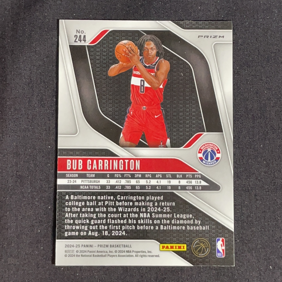 2024-25 Panini Prizm Bob Carrington RC 【熊猫拍卖】奇才 鲍勃 卡林顿 卡灵顿 新秀 银折 正银折 折射 ...