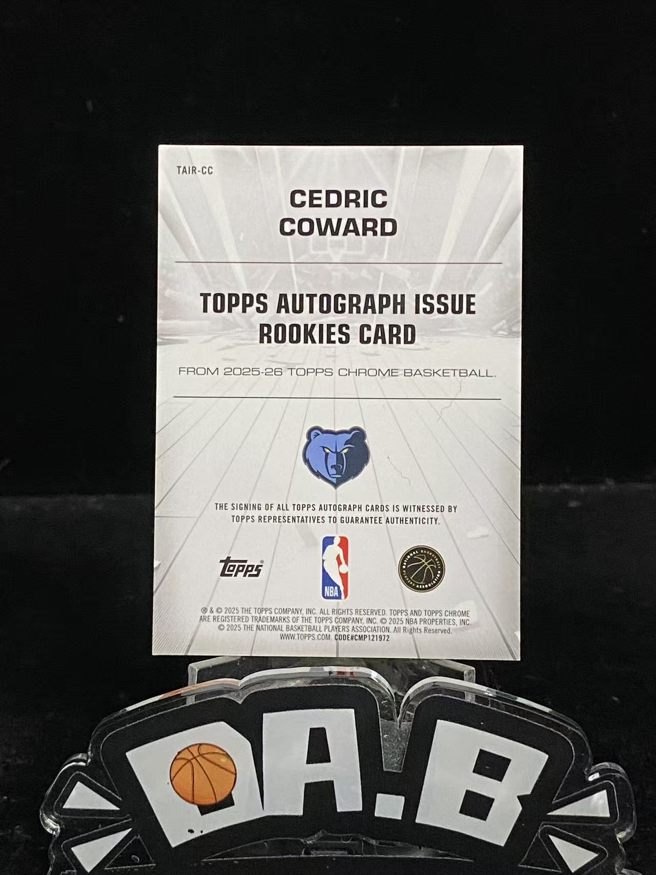 2025-26 Topps Chrome Cedric Coward RC 【大彪代拍】99编 RC 卡签 塞德里克 考沃德 灰熊 马赛克 ...