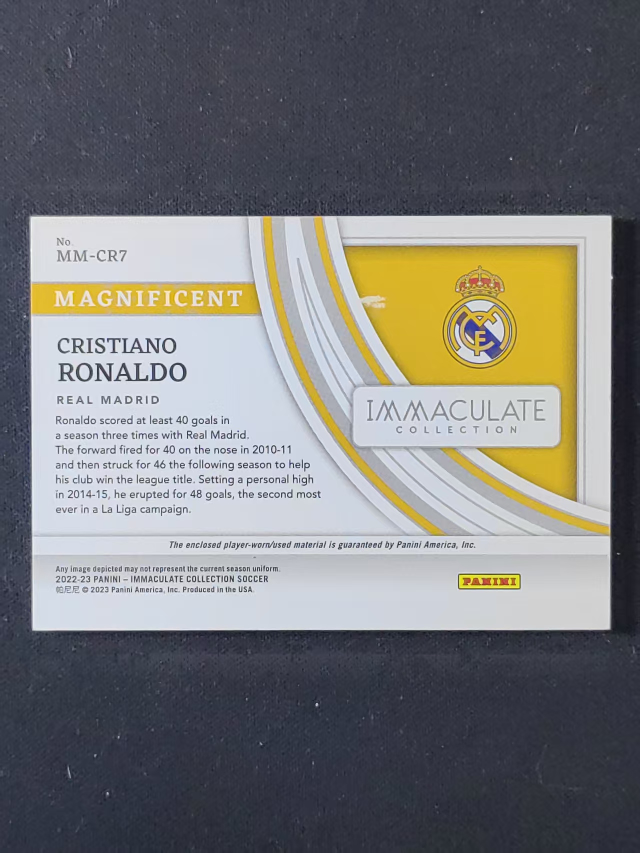 2022-23 Panini Immaculate Cristiano Ronaldo 【林林拍卖张彩虹】imm系列 西甲 皇家马德里 C罗 ...