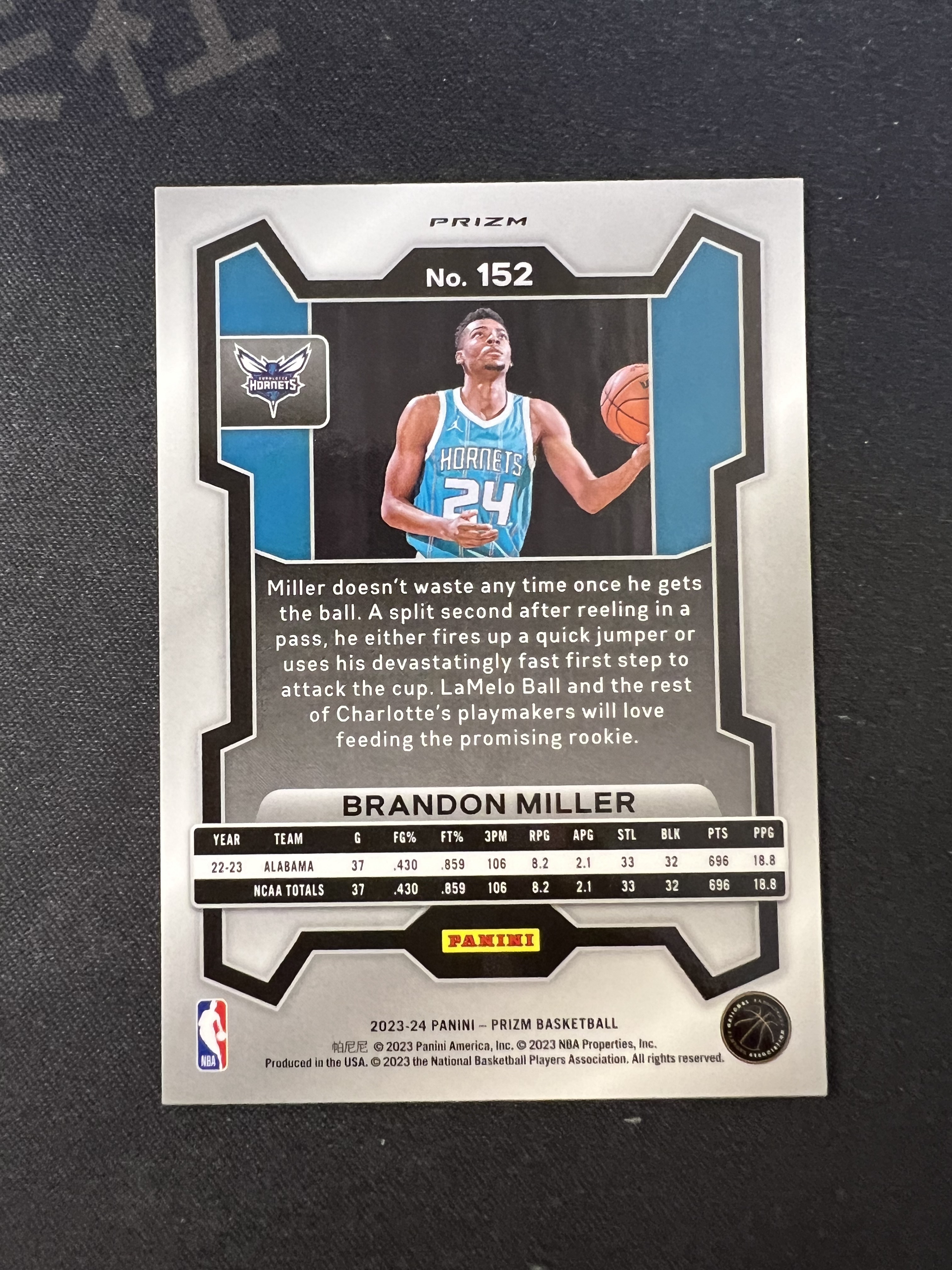2023-24 Panini Prizm Brandon Miller RC 勇士潜力新秀，布兰顿 米勒，prizm新秀银折，卡品非常好，博 ...