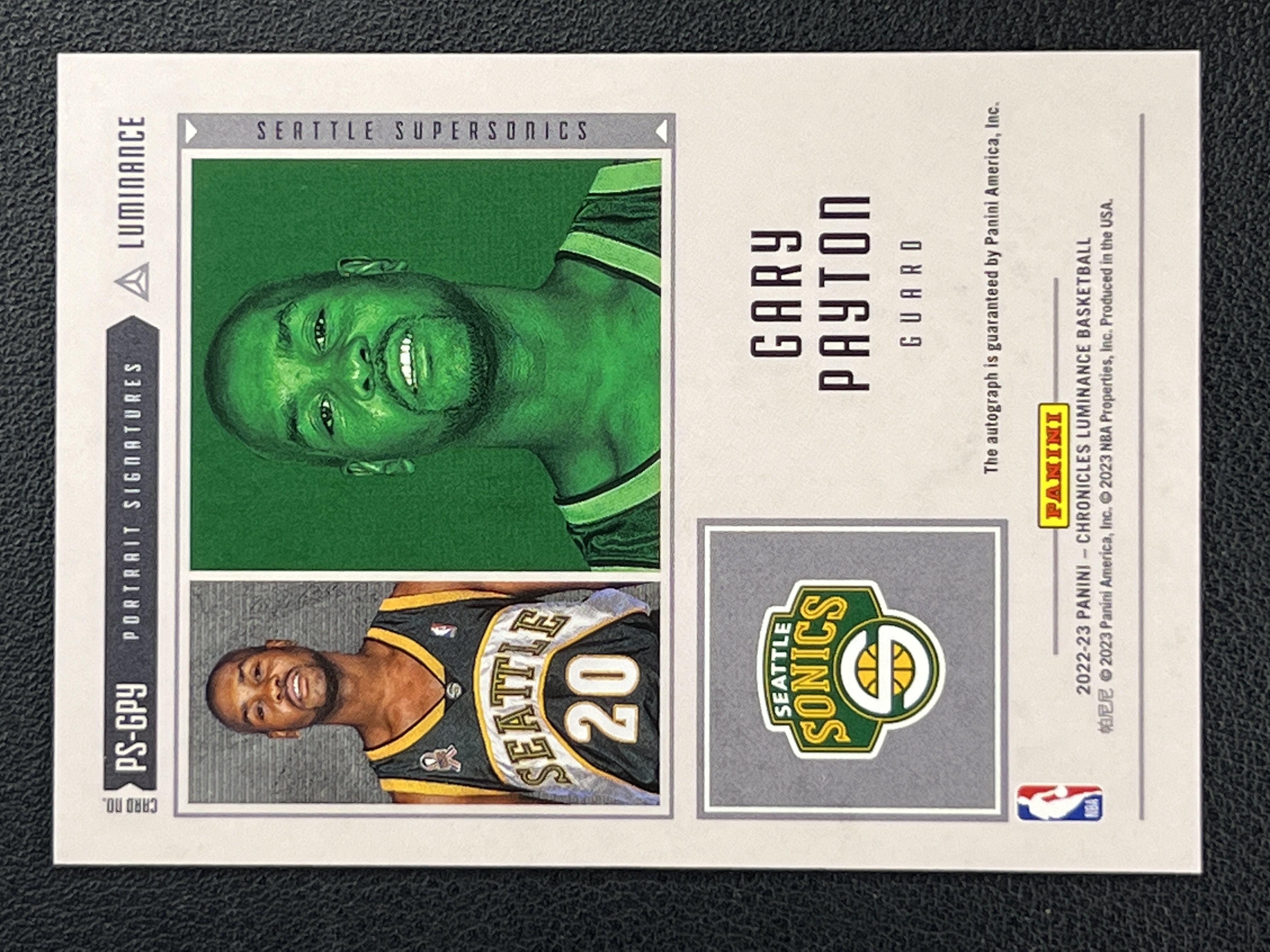 【禄卡拍卖】2022-23 panini chronicles编年史 小聚光灯系列 大头签字 超音速 加里 佩顿 铂金平行 2/5 签字 7. ...