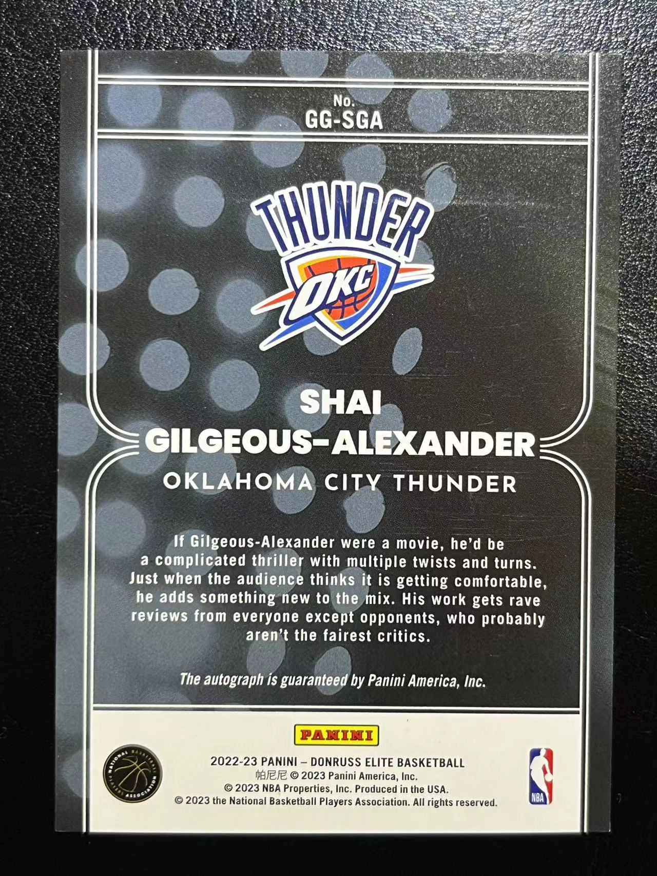 2022-23 Panini Elite Shai Gilgeous-Alexander 亚历山大 SGA 雷霆选图 精英系列 GG签 系列 ...