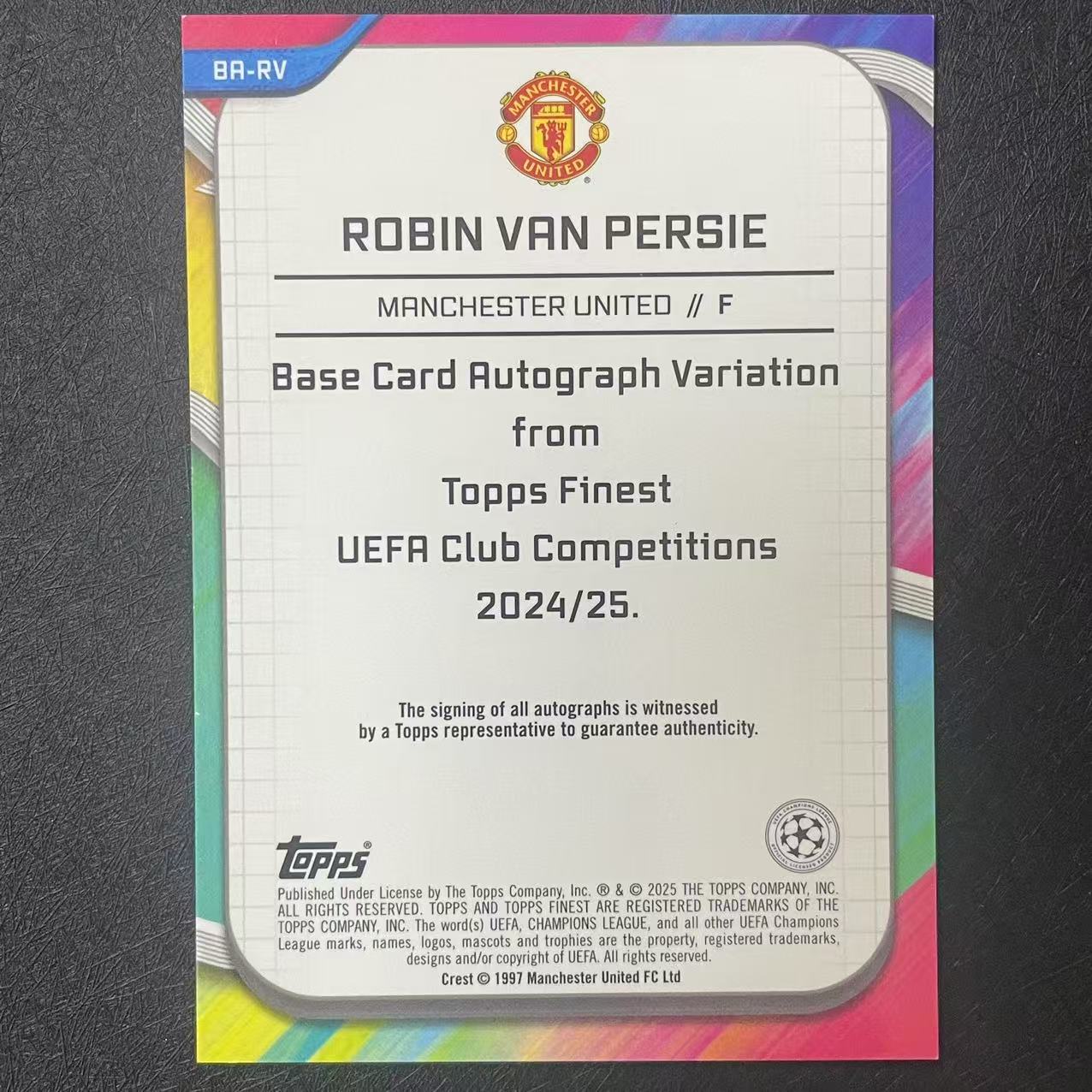 【德基拍卖】2024-25 Topps Finest Robin van Persie 欧战Finest 曼联 范佩西 范大将军 荷兰 签字 ...