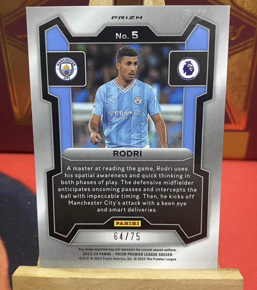 2023-24 Panini Prizm Rodri 英超pz 曼城 罗德里 世一腰 蓝碎冰折 64/75编 卡品如图 收藏必备 英超冠军 卡淘