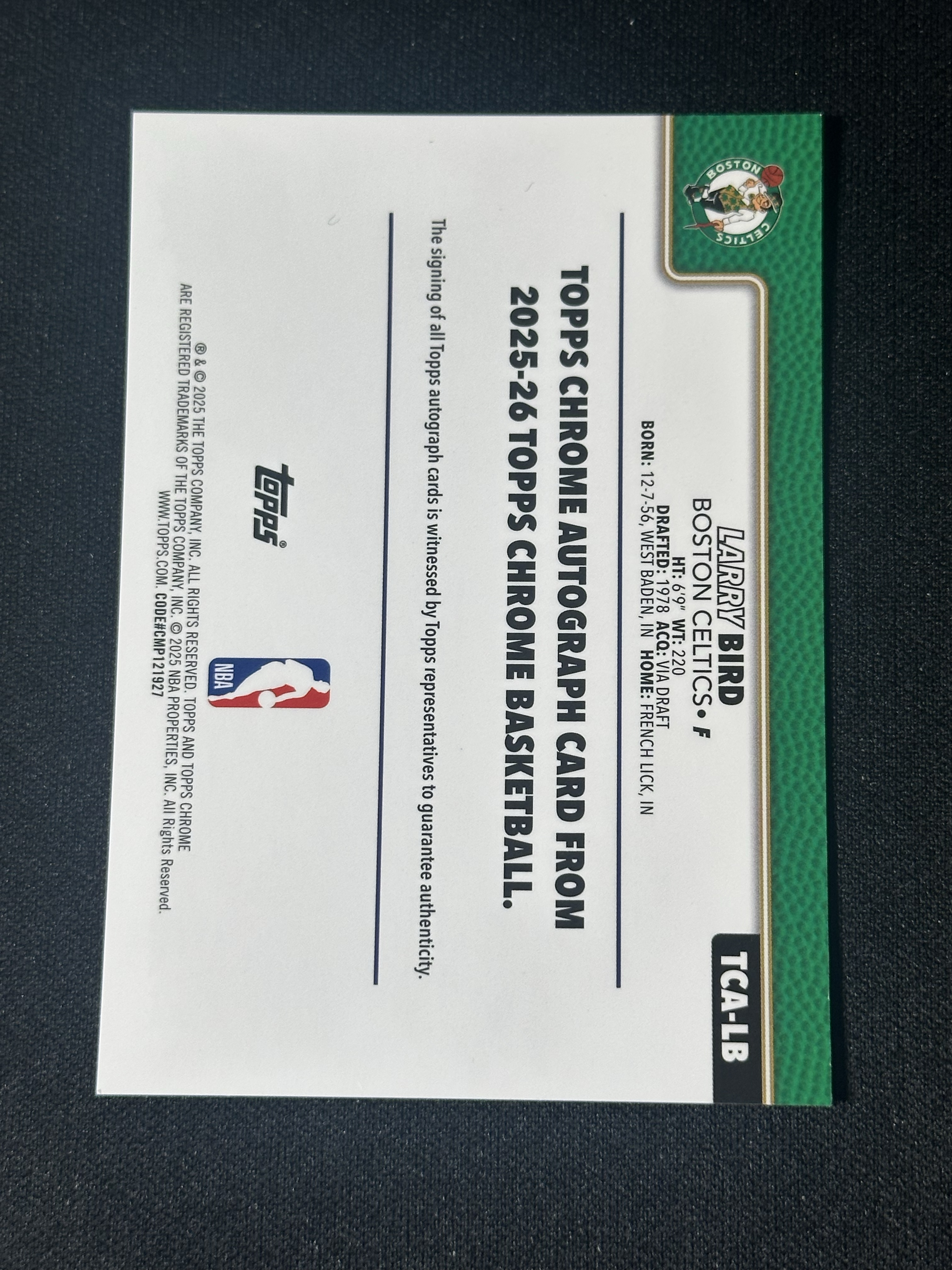 卡迷联盟 yyy 2025-26 Topps Chrome Larry Bird 篮球TC 凯尔特人 拉里 伯德 大鸟 NBA历史最强白人球员 ...