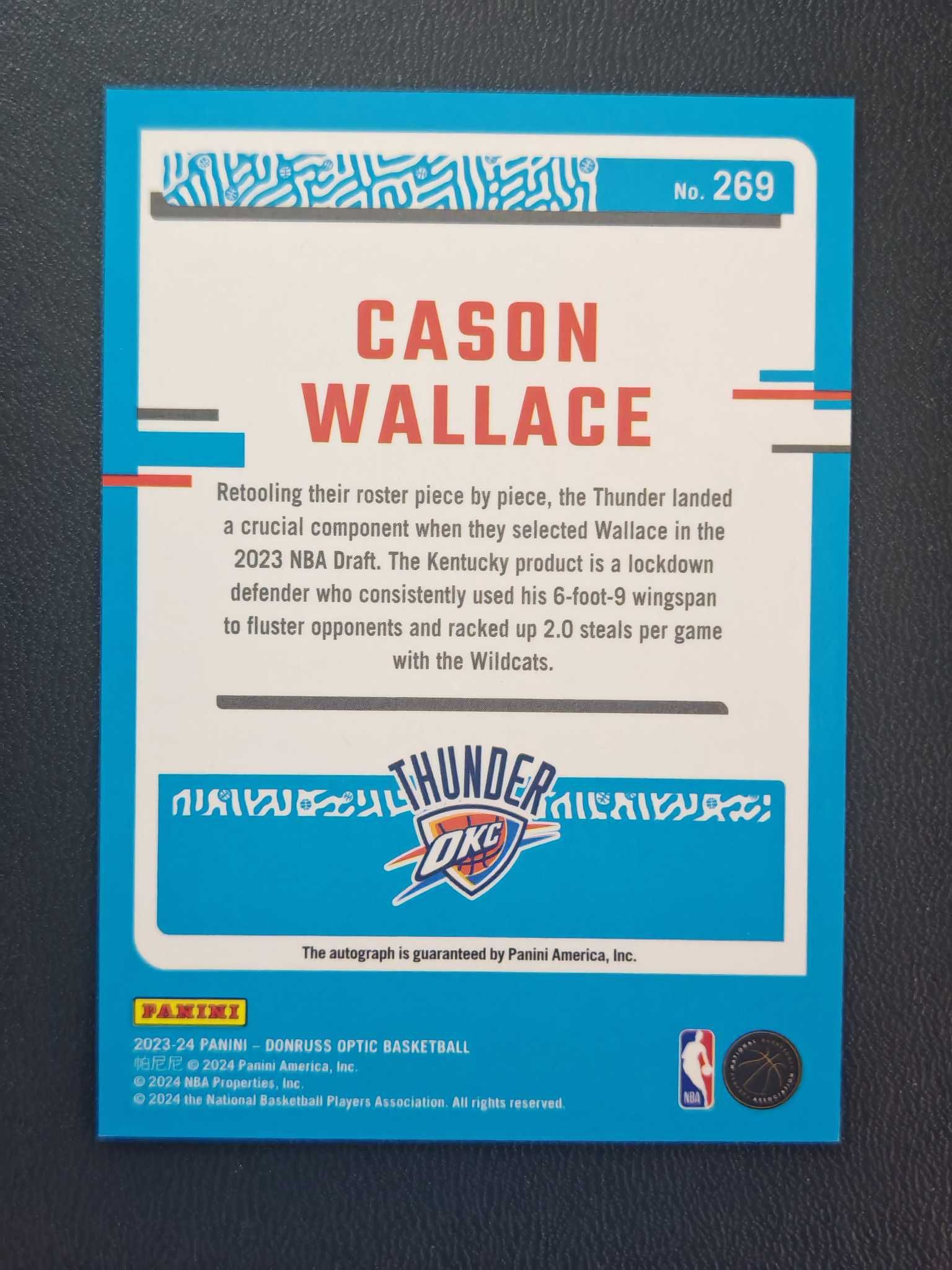2023-24 Panini Optic Cason Wallace RC 杜蕾斯 OP 雷霆 新秀 卡森 华莱士 签字 卡签 卡品如图介意勿拍 卡淘