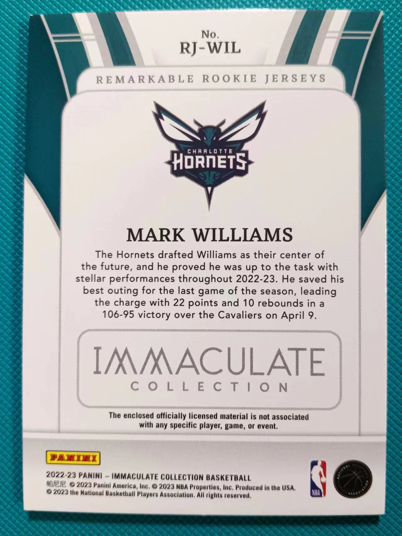 2022-23 Panini Immaculate Collection Mark Williams RC 马克 威廉姆斯 16/99 新秀 ...