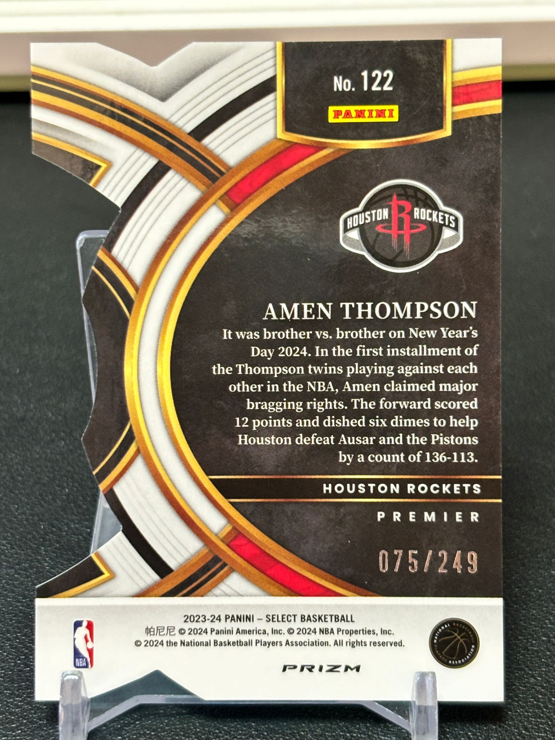 【浩行拍卖 截标预付82%】2023-24 panini select amen thompson 火箭 阿门 汤普森 RC 新秀 蓝折 折射 二级 异形特卡 75/249编 专收必备 瑕疵看 ...