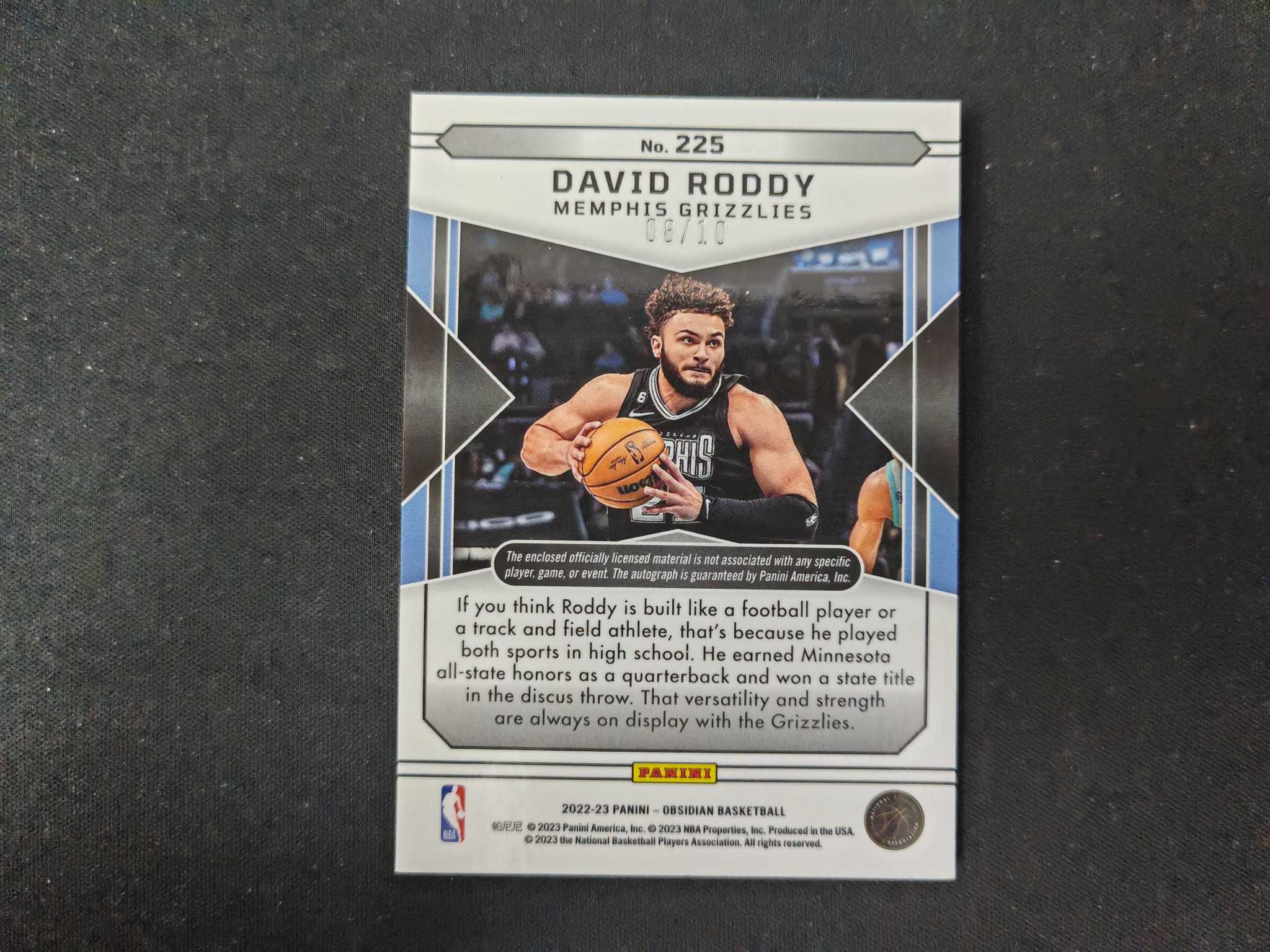 2022-23 Panini Obsidian David Roddy RC SC球星卡 黑曜石 灰熊 新秀 大卫罗迪 rpa 球衣 物料 ...