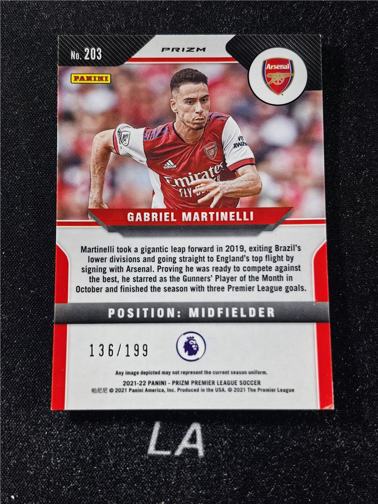 【LA拍卖】2021-22 Panini Prizm Gabriel Martinelli 英超PZ 新秀RC 加布里埃尔 马丁内利 巴西 ...