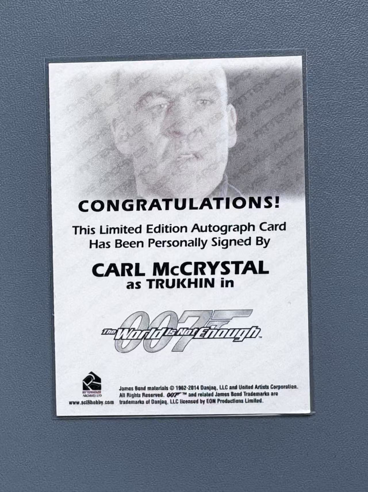 2017 JAMES BOND FULL BLEED 007 Carl McCrystal 签字卡 卡淘