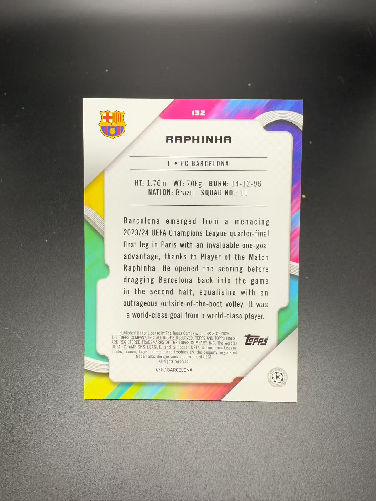 2025 Topps Finest Raphinha 【湖水蓝拍卖】拉菲尼亚 巴塞罗那 巴萨 欧战 欧冠 金折 31/50编 收藏必备 星途 卡淘