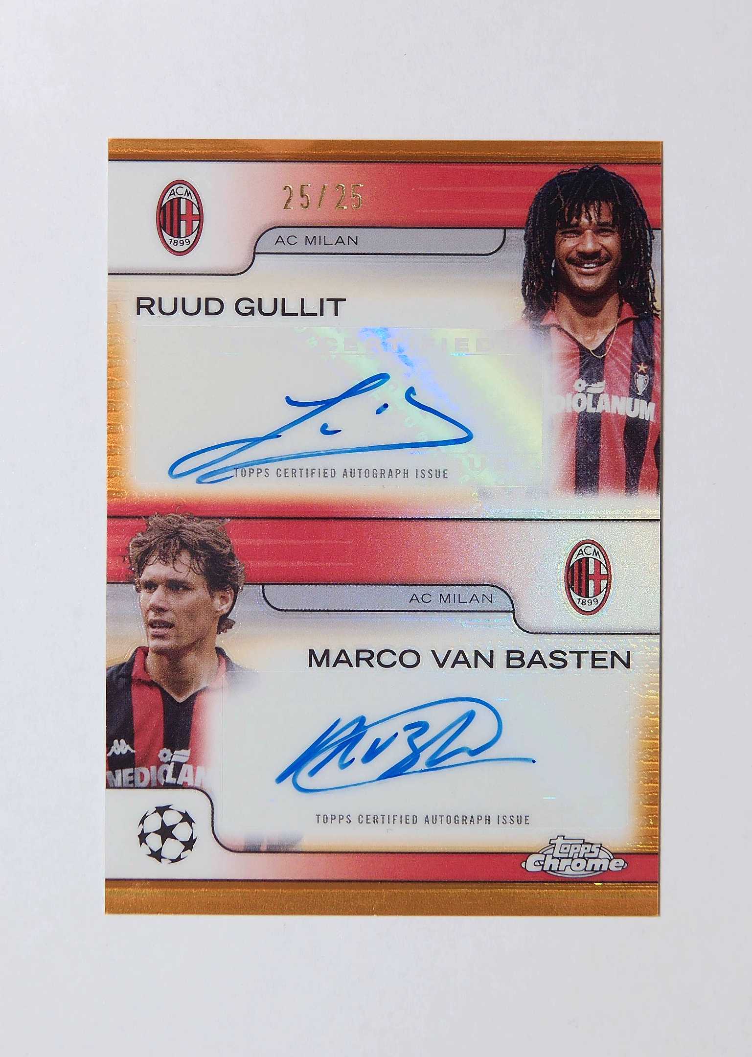 2025 Topps Chrome Ruud Gullit 古利特 范巴斯滕 双签 签字 25/25编 尾编 橙折 荷兰三剑客 AC米兰 ...