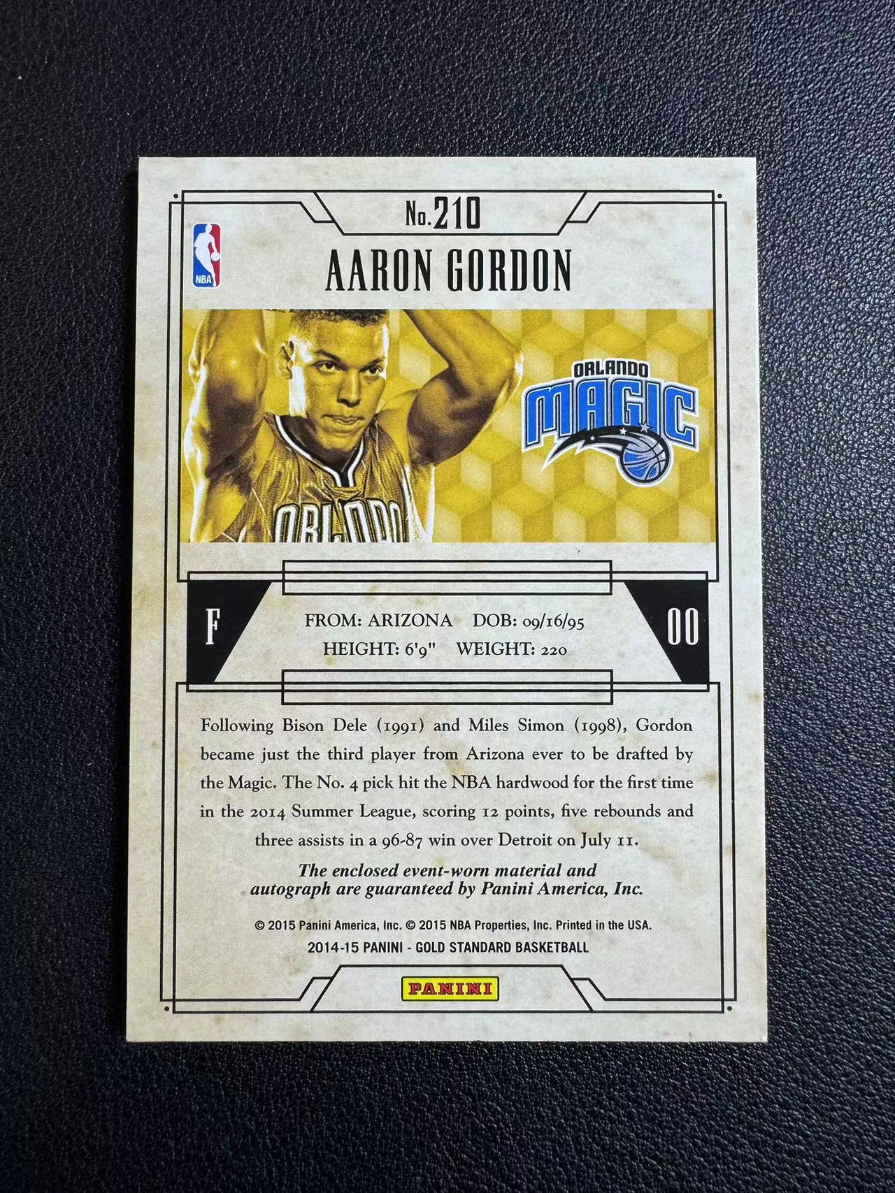 2014-15 Panini Gold Standard Aaron Gordon RC 阿隆戈登 魔术 新秀 RPA 金砖 球衣物料 签字 ...