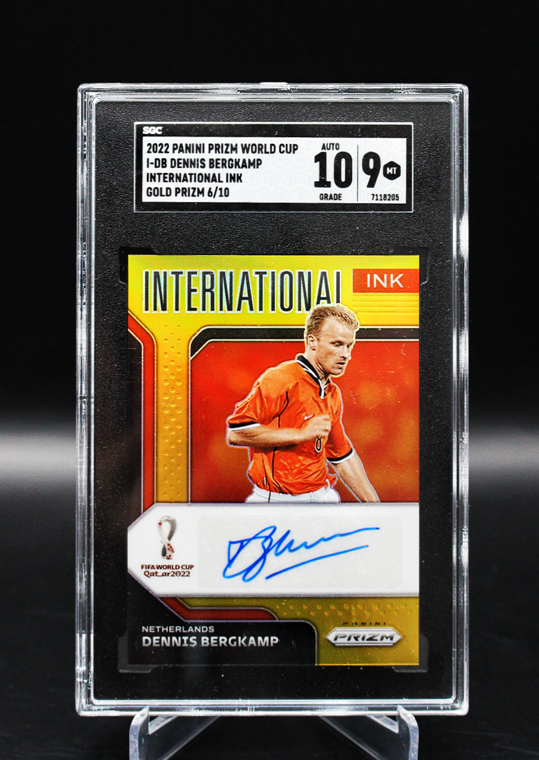 2022 Panini Prizm Dennis Bergkamp 丹尼斯 博格坎普 签字 INK签 10编 6/10 金折签 SGC卡品9 ...