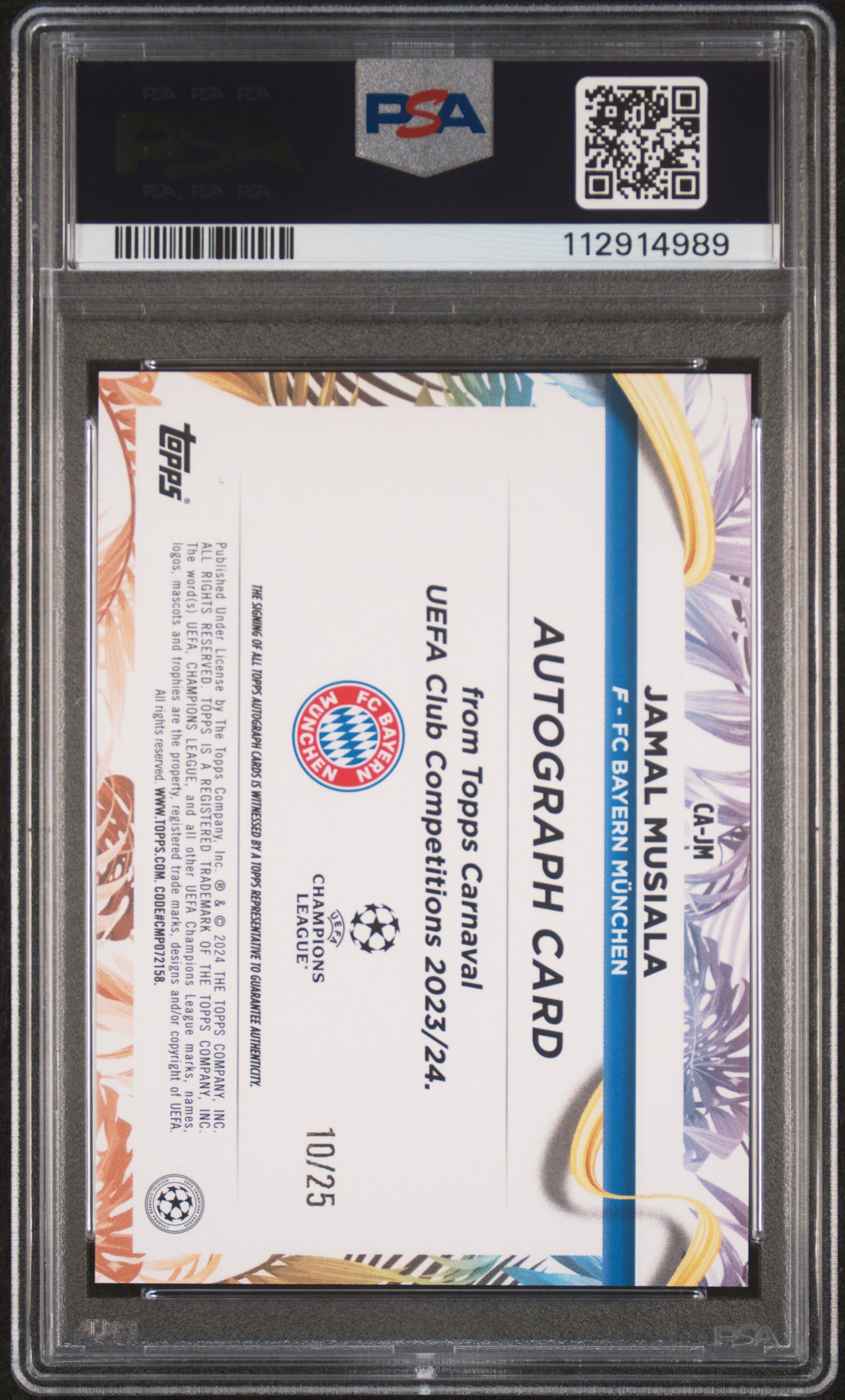2023-24 Topps CARNAVAL UCC Jamal Musiala AUTOGRAPH 巴西嘉年华 穆夏拉 POP1 PSA双 ...