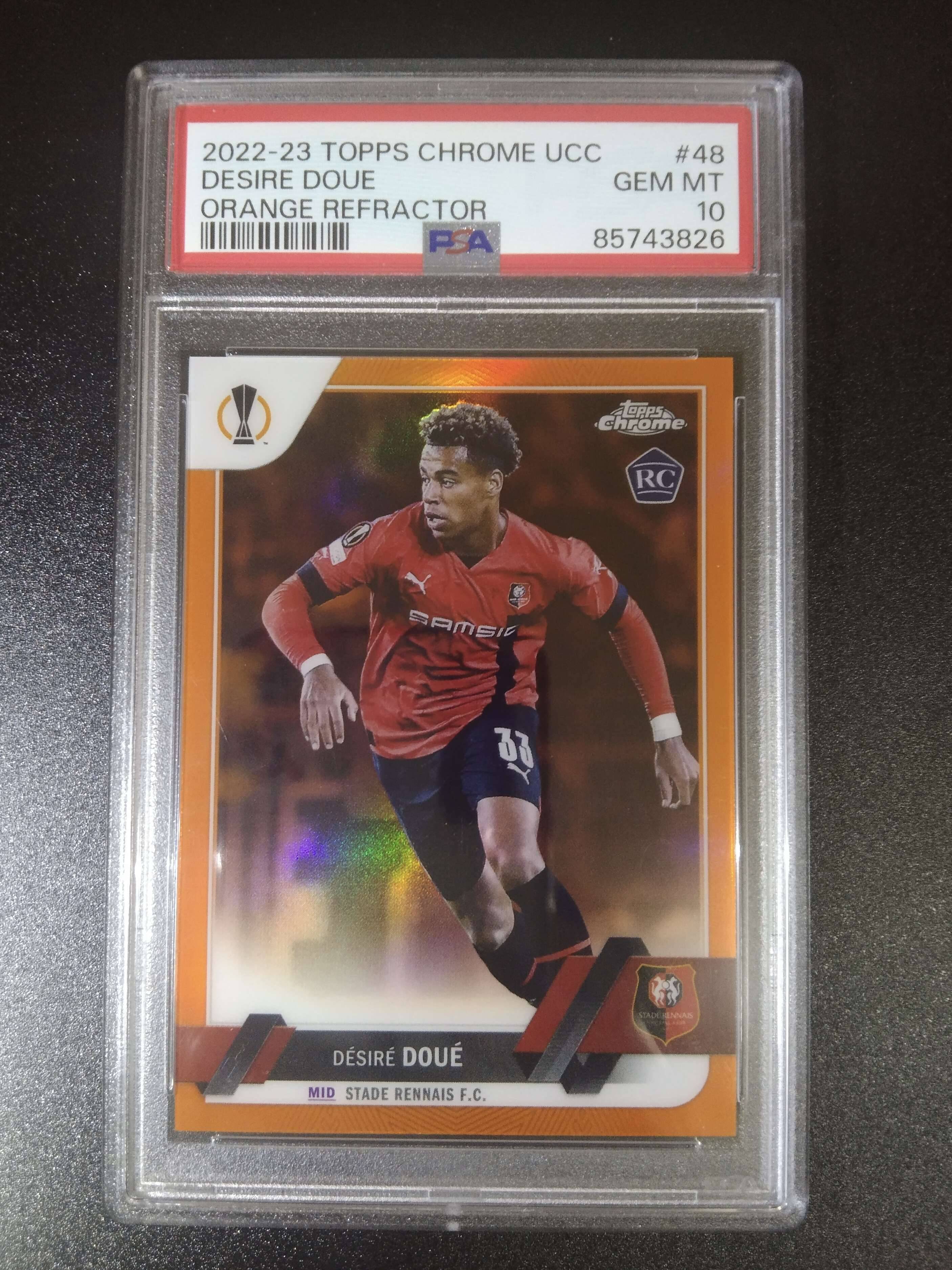 2023 Topps Chrome Desire Doue RC 蓝宝石 法国 雷恩 德西雷 杜埃 RC新秀 25编 正橙折 PSA10分 仅 ...