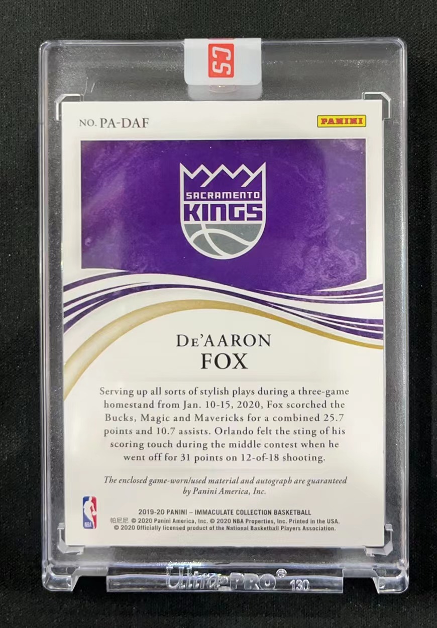 2019-20 Panini Immaculate De'Aaron Fox 【长安代卖】国王 达龙福克斯 小窗Patch签字 镜面PA 01 ...