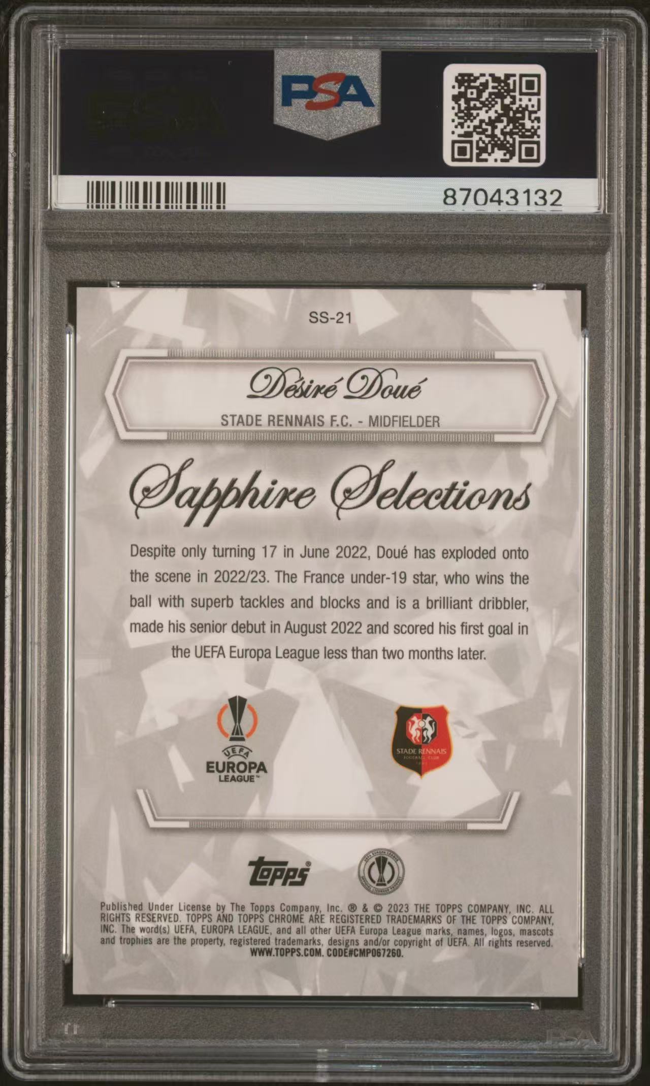 2022-23 Topps Chrome Desire Doue RC 【日食代卖 手续费1元】欧冠 蓝宝石 精选特卡 杜埃 巴黎圣日耳曼 大 ...