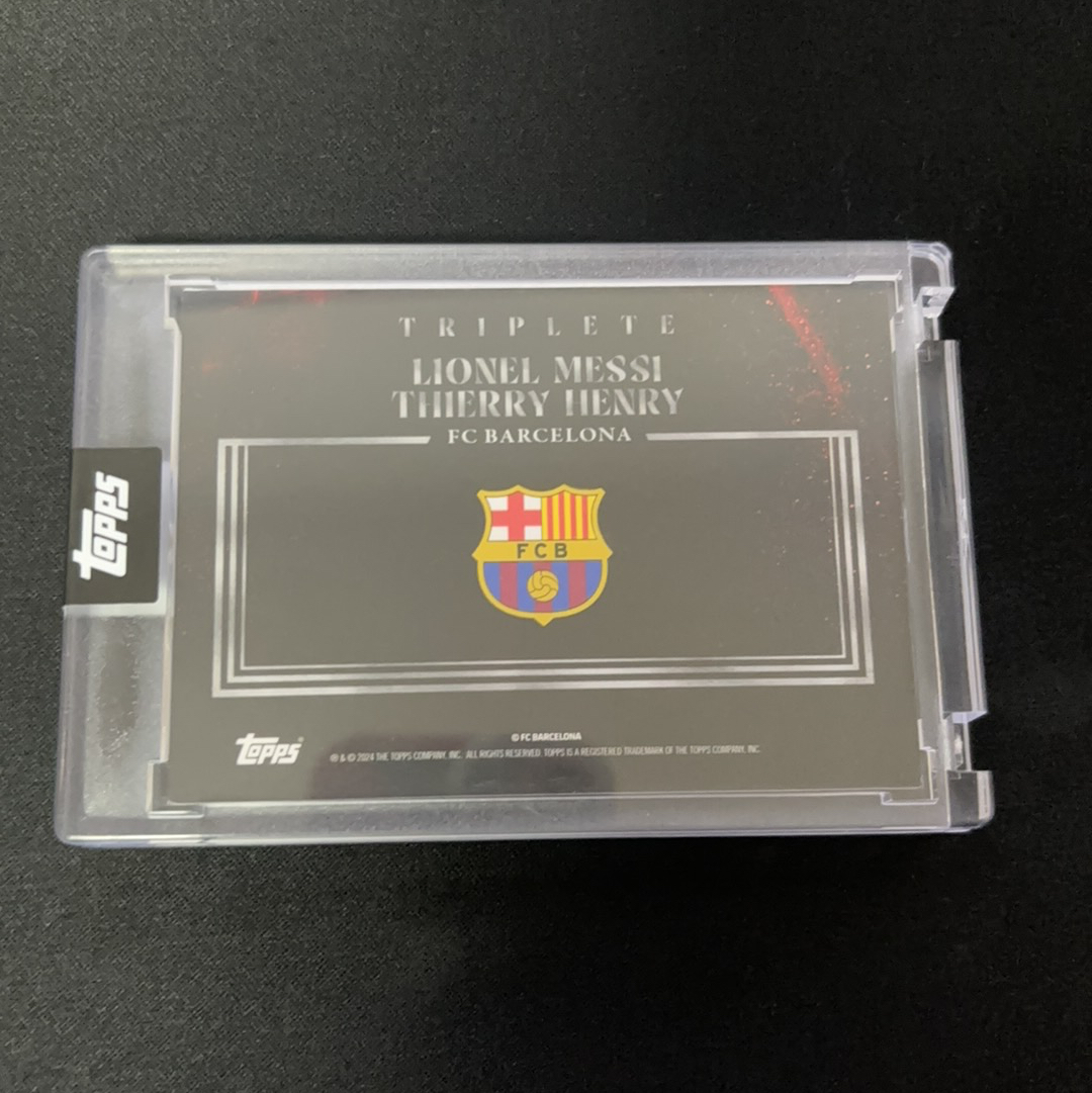 2024 Topps triplete Lionel Messi 【小柴拍卖】巴萨三冠王队盒系列 梅西 亨利 henry 签字 双人 双签 3 ...